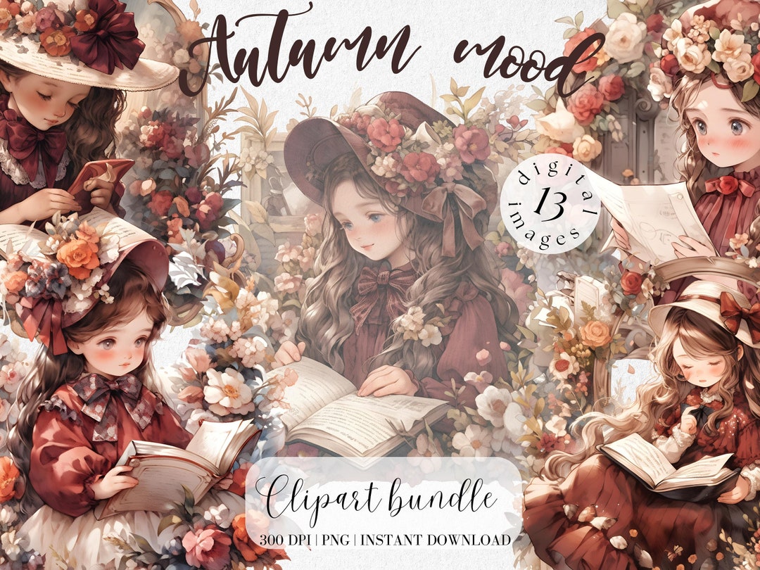 Vintage Book Lover Clipart Book Clip Art Watercolor Vintage Girl ...