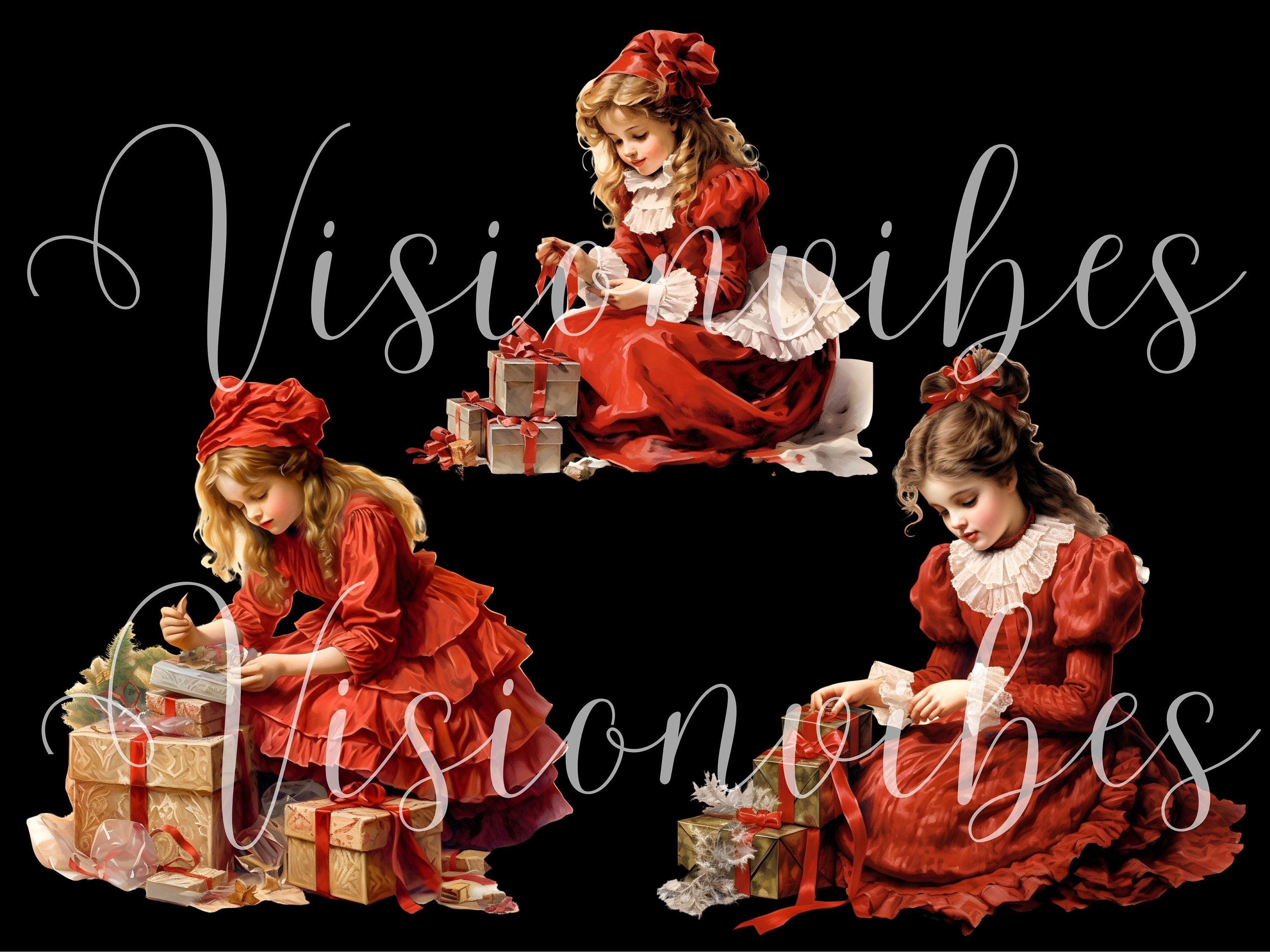 Christmas Clipart Bundle Watercolor Christmas Gift Clipart Vintage ...