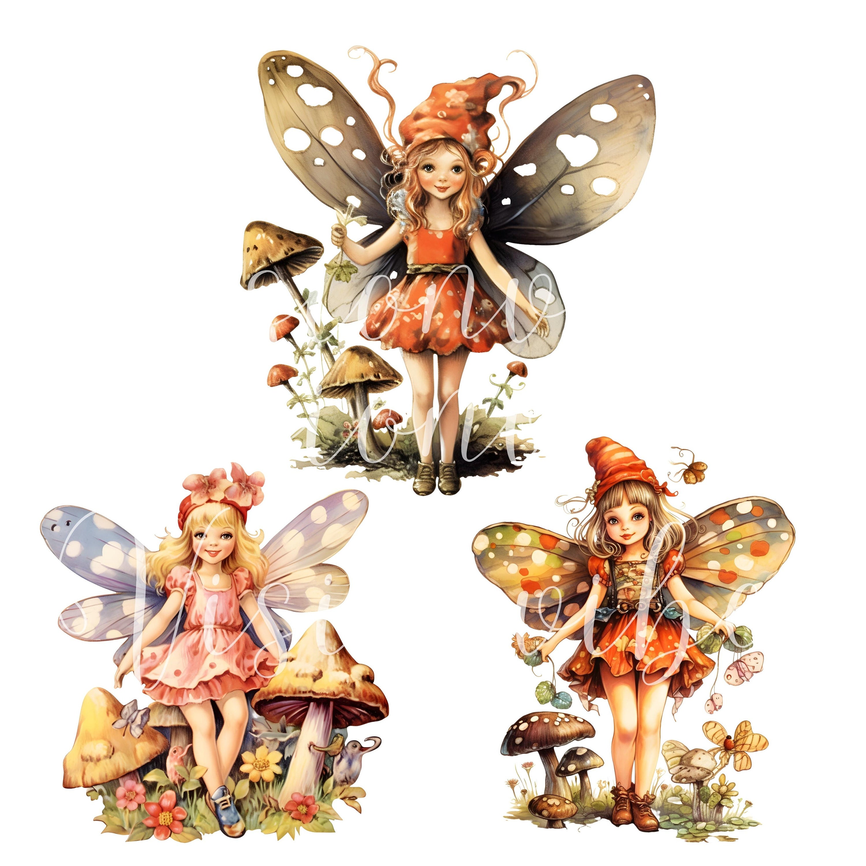 Mushroom Fairy Clipart Watercolor Clipart Bundle Garden Fairy Magic ...