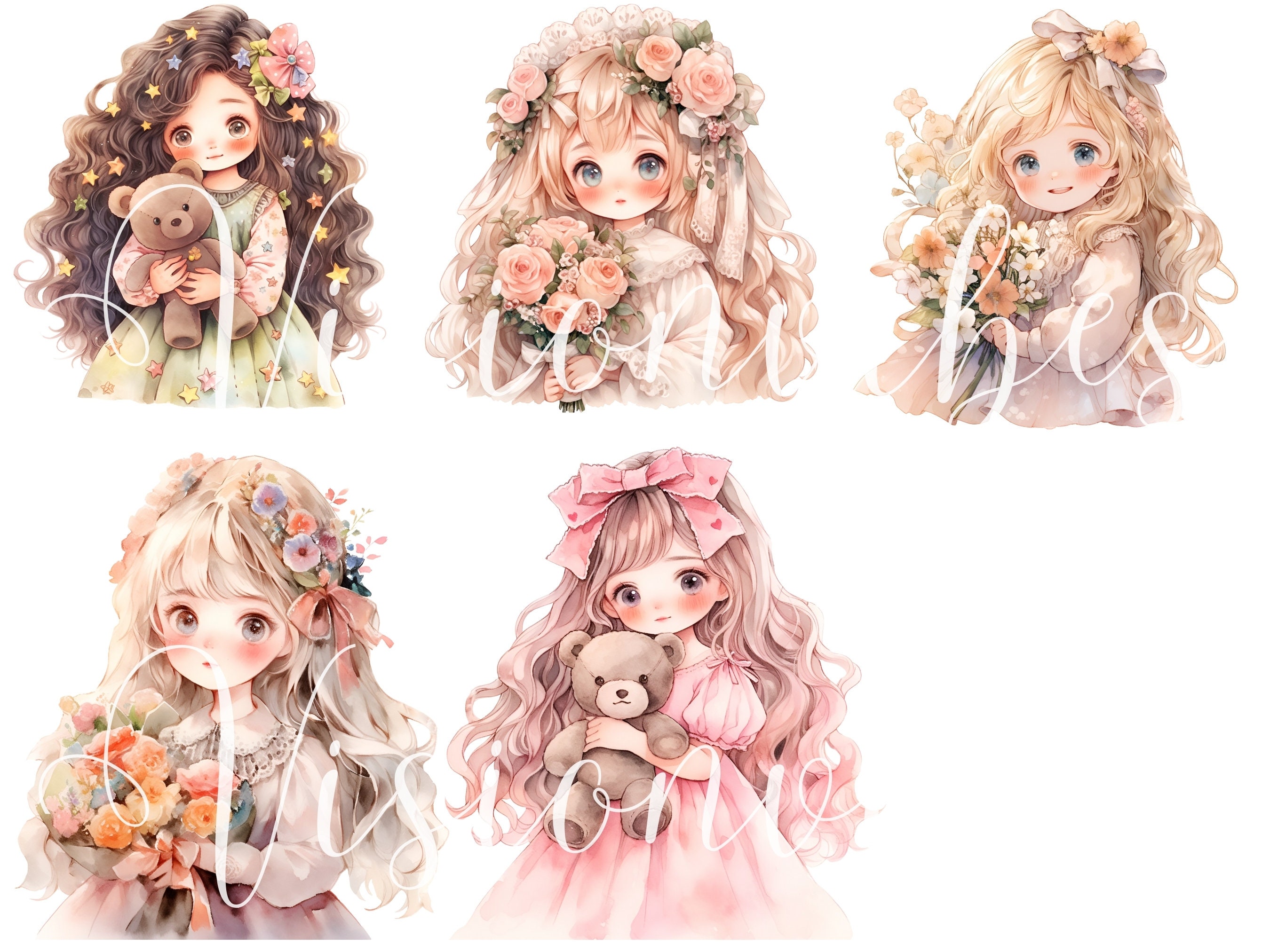 Cute Little Girl Clipart Watercolor Girl Clipart Bundle Floral Girl ...