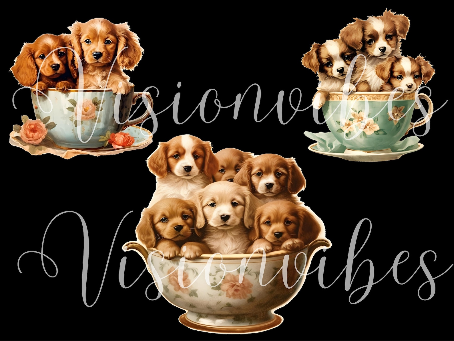 Watercolor Puppies in Cup Clipart Bundle, Doglover Clipart, Best Friend ...
