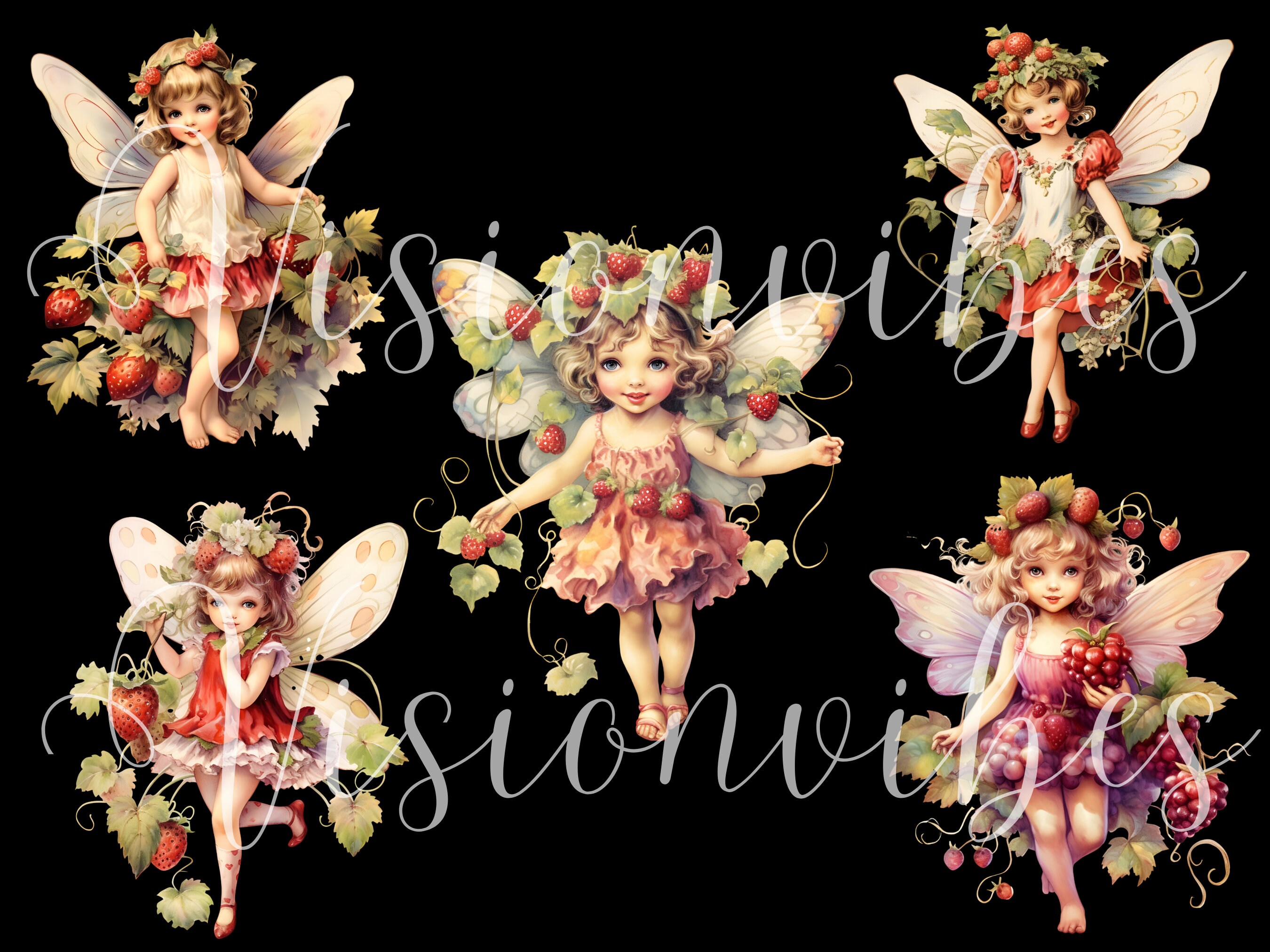 Strawberry Fairy Clipart Watercolor Clipart Bundle Garden Fairy Magic ...