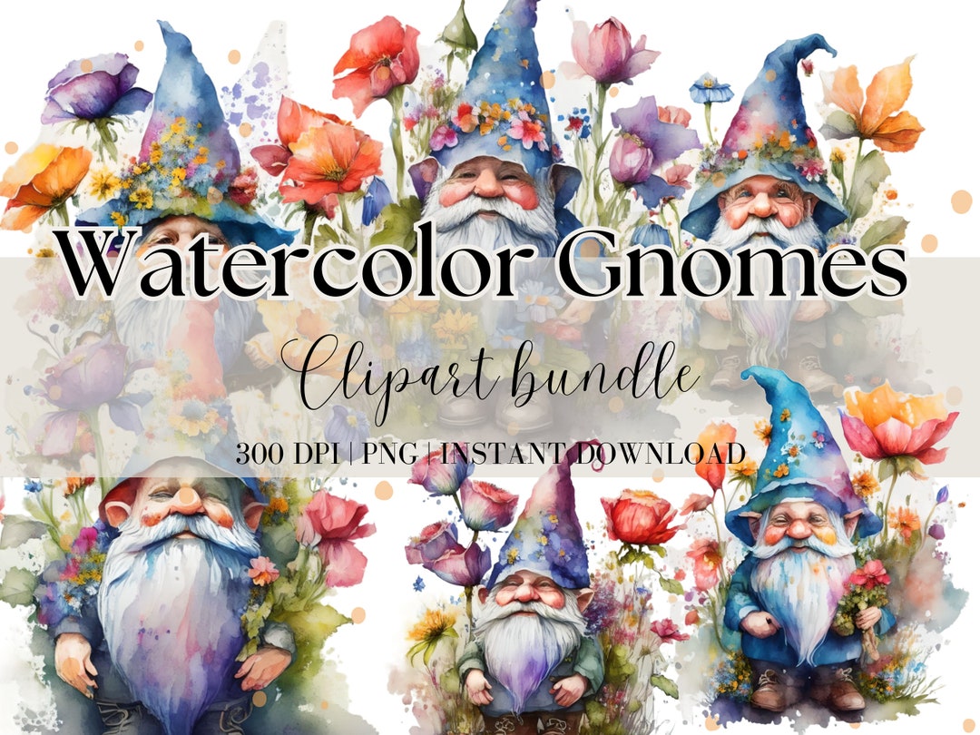 Gnome Clipart Bundle Watercolor Gnomes Clipart Gnomes Png Gnome Digital ...
