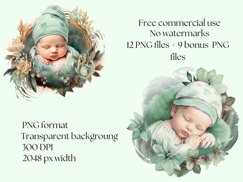 Newborn Watercolor Clipart Bundle Mint Boho Baby Clipart Nursery ...