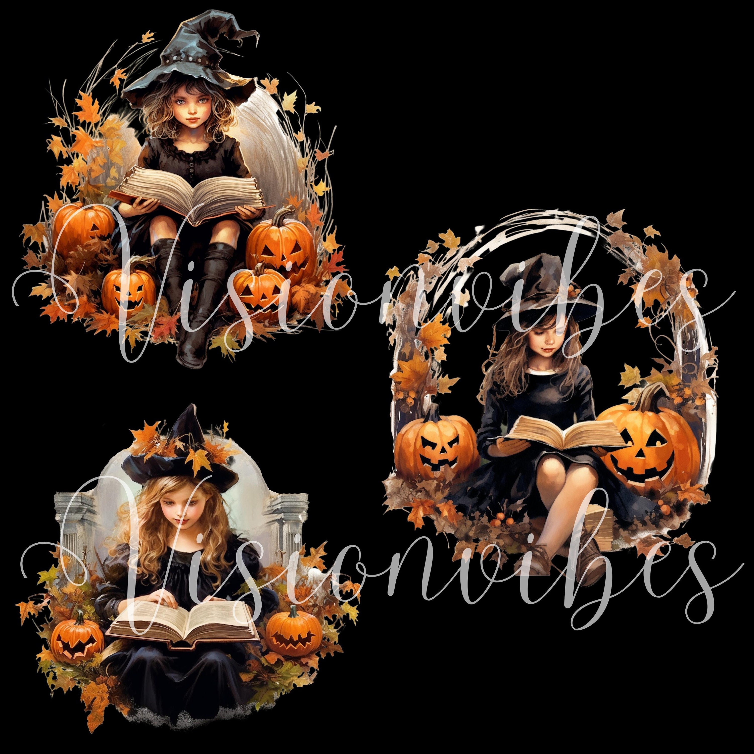 Halloween Little Witch Retro Clipart Bundle Witch Girl Clipart ...