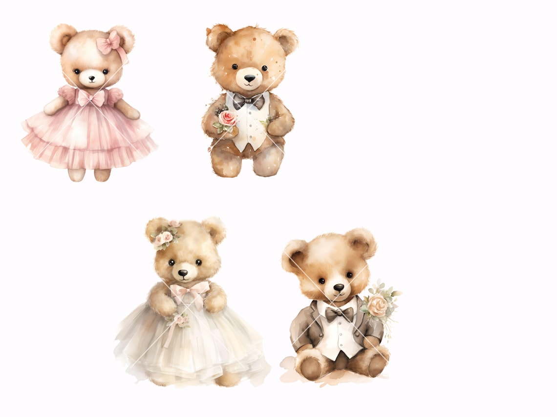 Wedding Clipart Teddy Bear Bundle Watercolor Wedding Clipart - Etsy