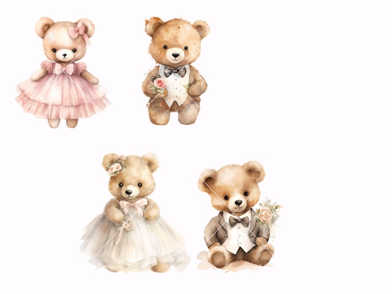 Wedding Clipart Teddy Bear Bundle Watercolor Wedding Clipart Teddy Bear ...