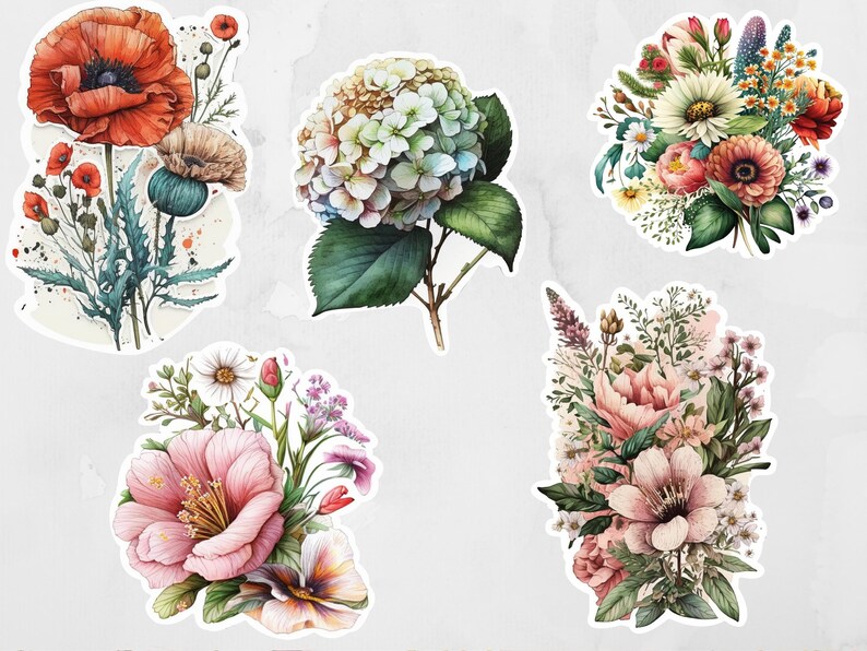 Printable Flower Stickers Printable Floral Stickers Bundle Flowers ...
