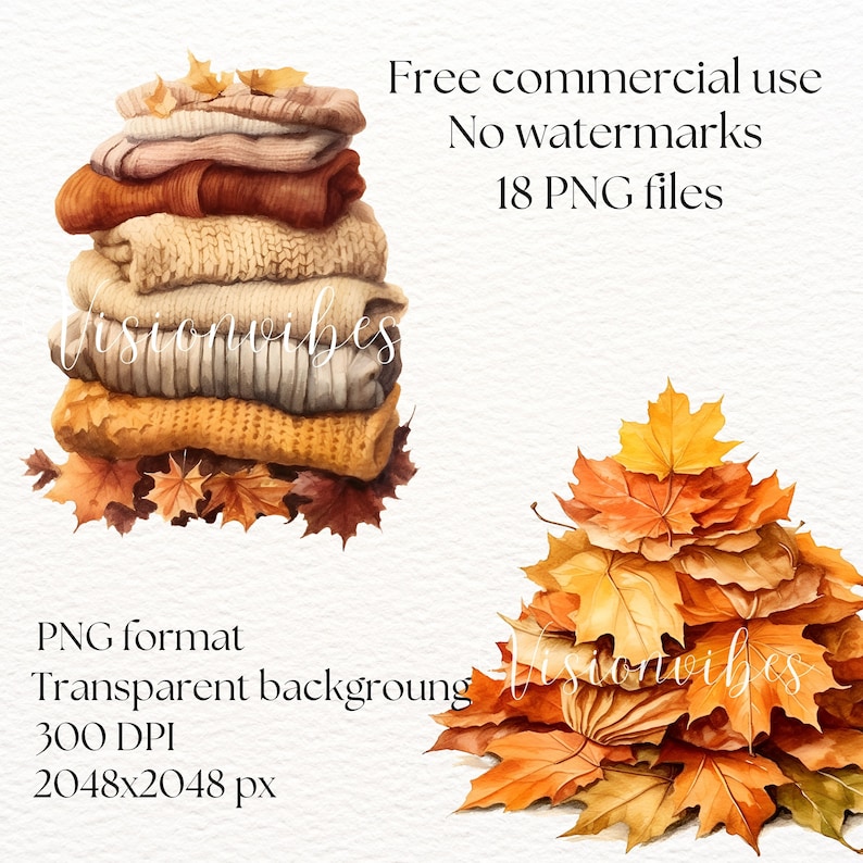 Fall Watercolor Clipart Bundle, Cozy Autumn PNG Images (digital ...