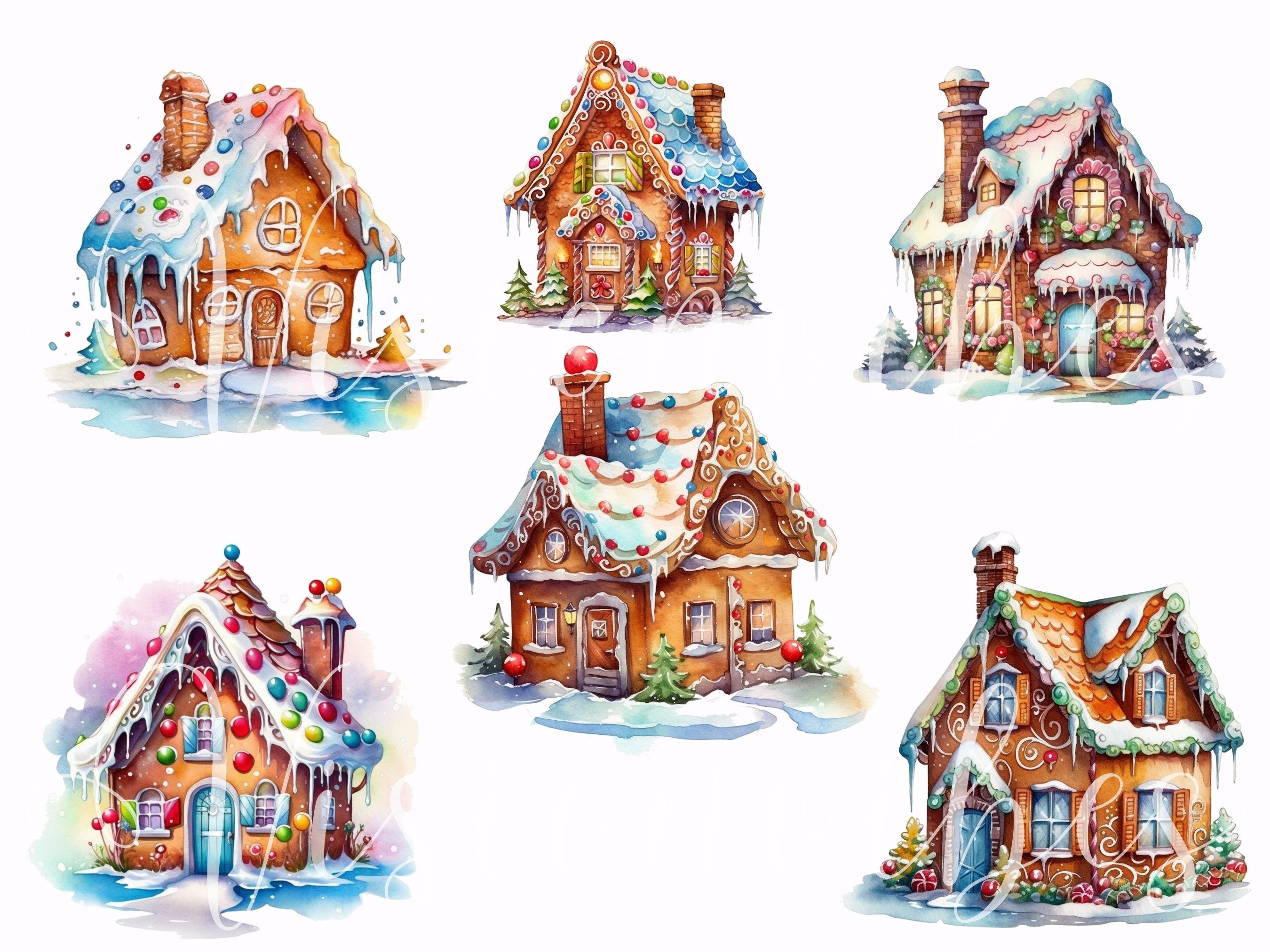 Watercolor Gingerbread House Clipart Bundle Christmas Commercial Free ...