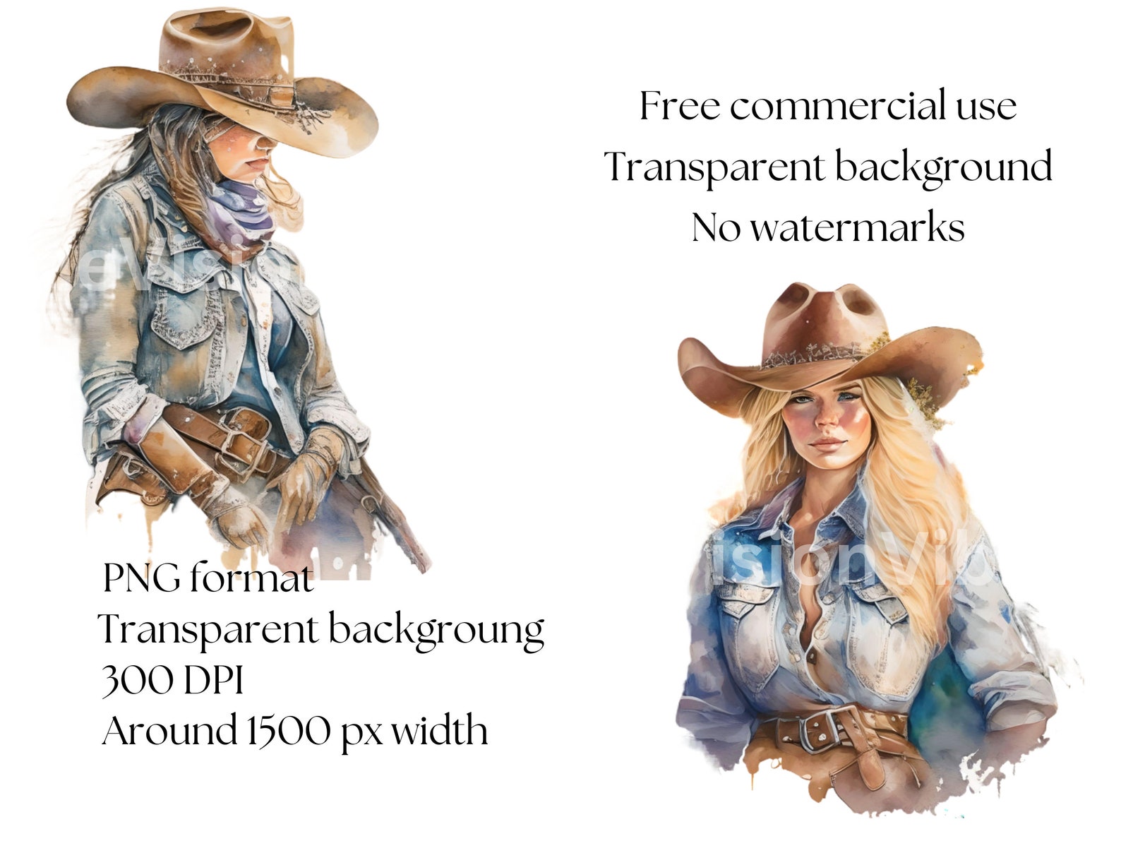 Watercolor Cowgirl Clipart Bundle Western Girl PNG Digital Image ...