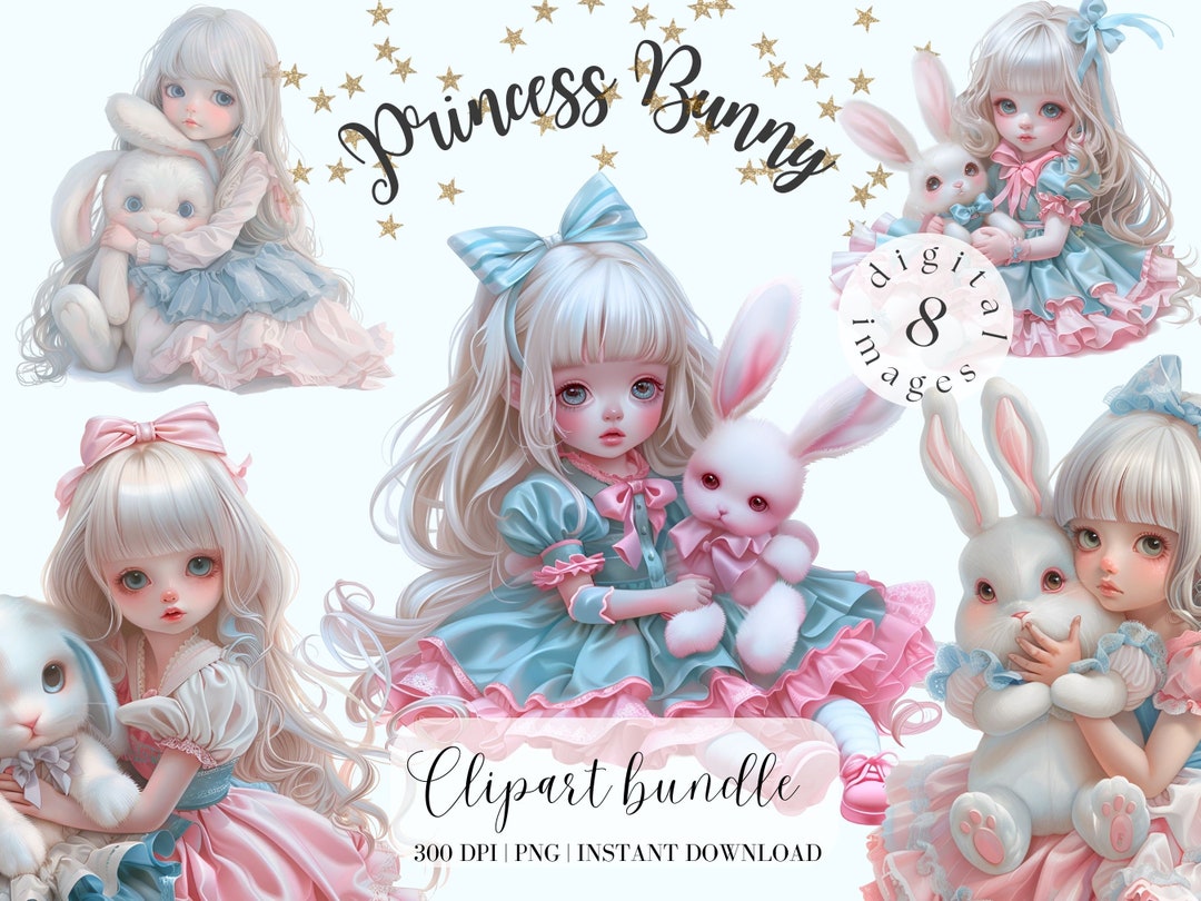 Girl With Stuffed Bunny Clipart Bundle Cute Vintage Bunny Clipart Cute ...