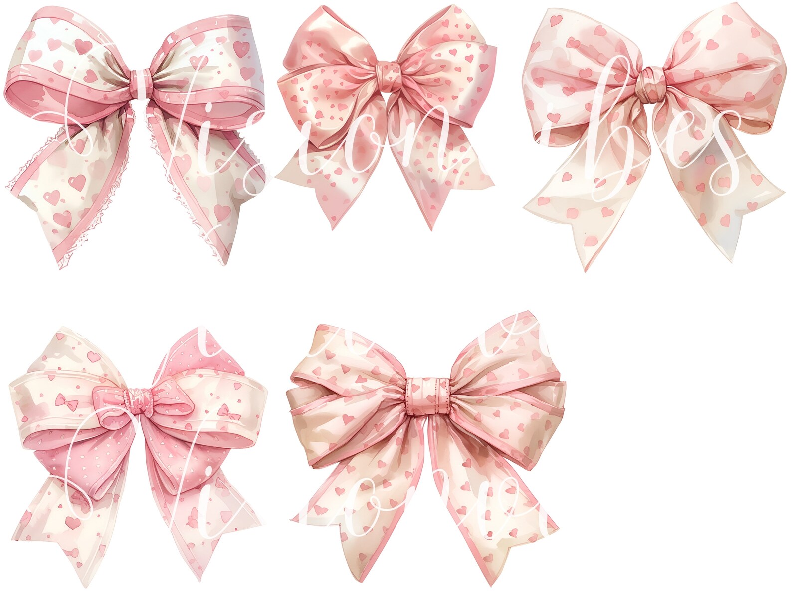 Ribbon Bow Red Heart Clipart Bundle Cute Ribbon Bow Watercolor Png ...