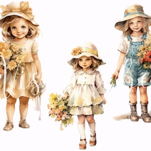 Retro Girl Clipart Bundle Watercolor Retro Girl Flowers Clipart Summer ...