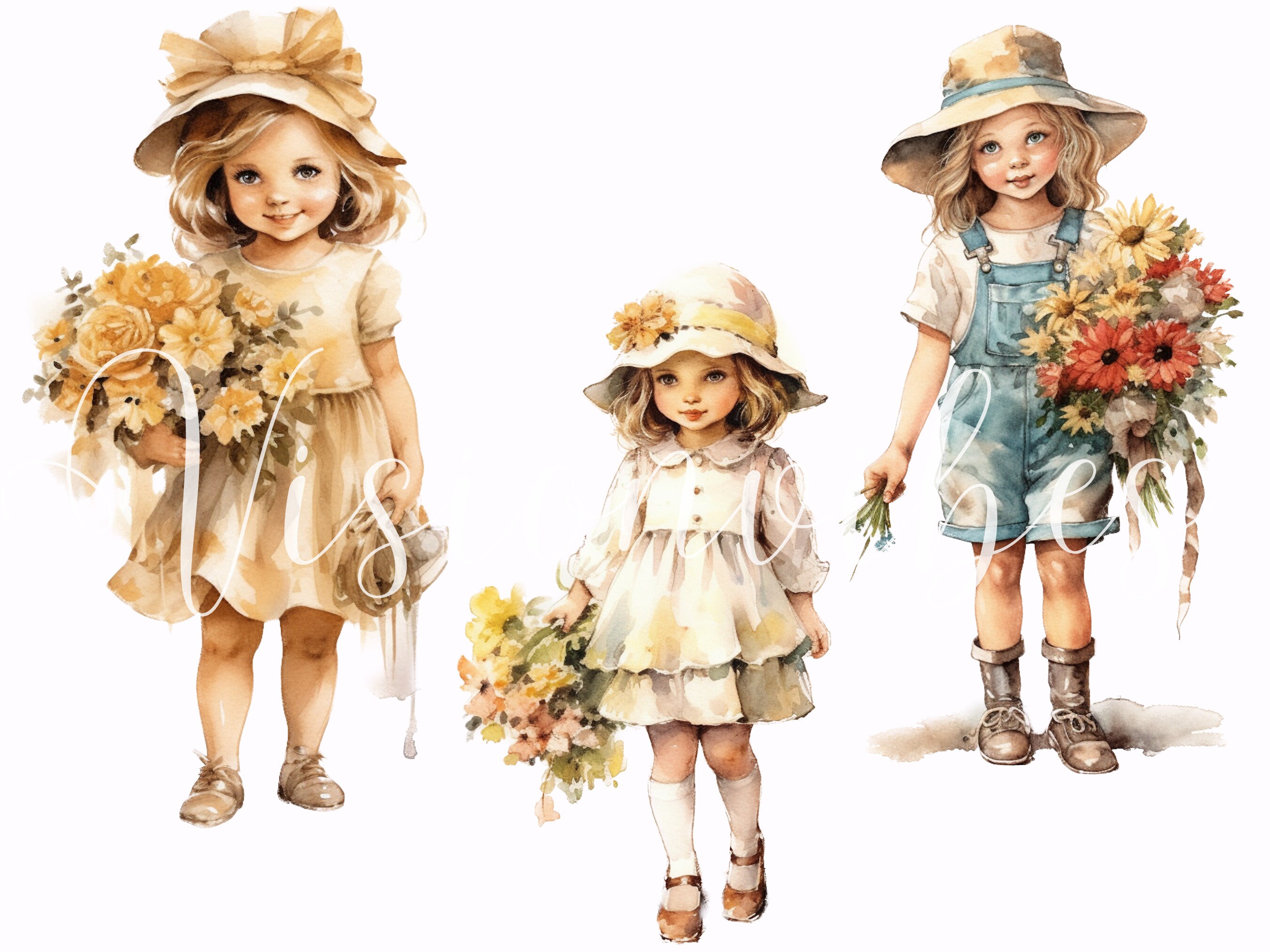 Retro Girl Clipart Bundle Watercolor Retro Girl Flowers - Etsy