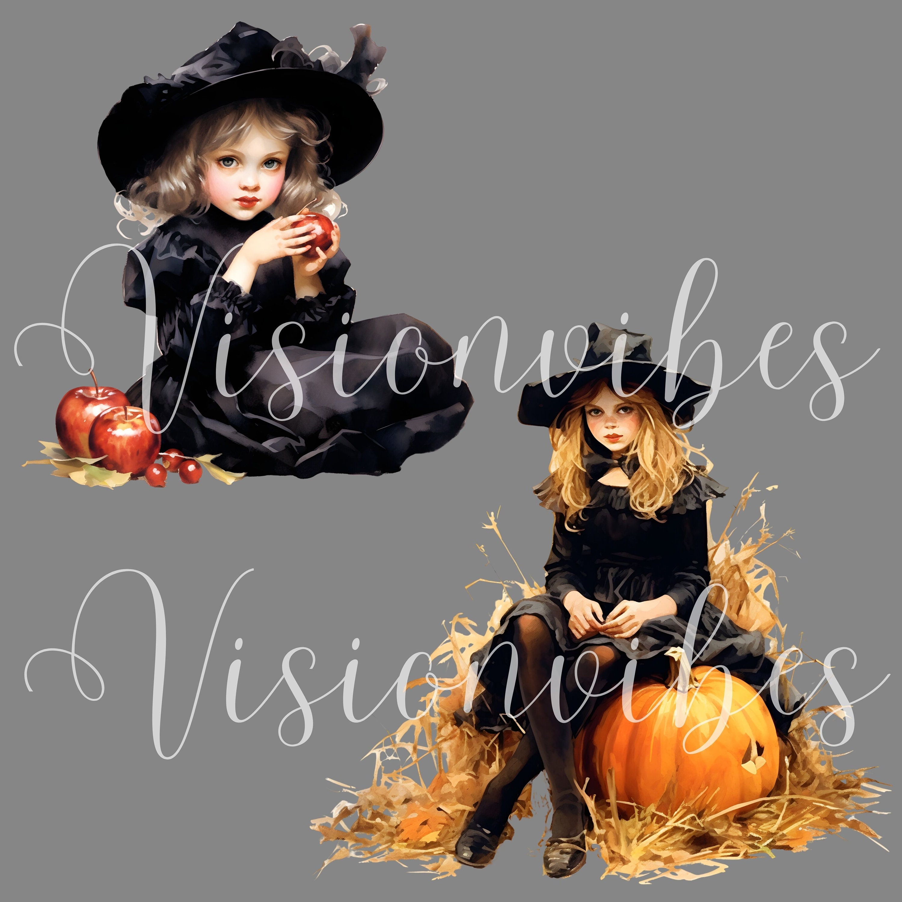 Little Witch Halloween Clipart Little Girl in Witch Costume - Etsy
