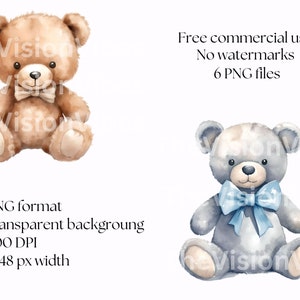 Teddy Bear Clipart Bundle Watercolor Nursery Clipart Watercolor Teddy ...