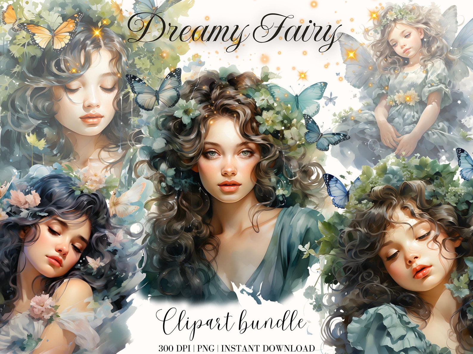 Flower Fairy Clipart Watercolor Clipart Bundle Floral Dreamy - Etsy