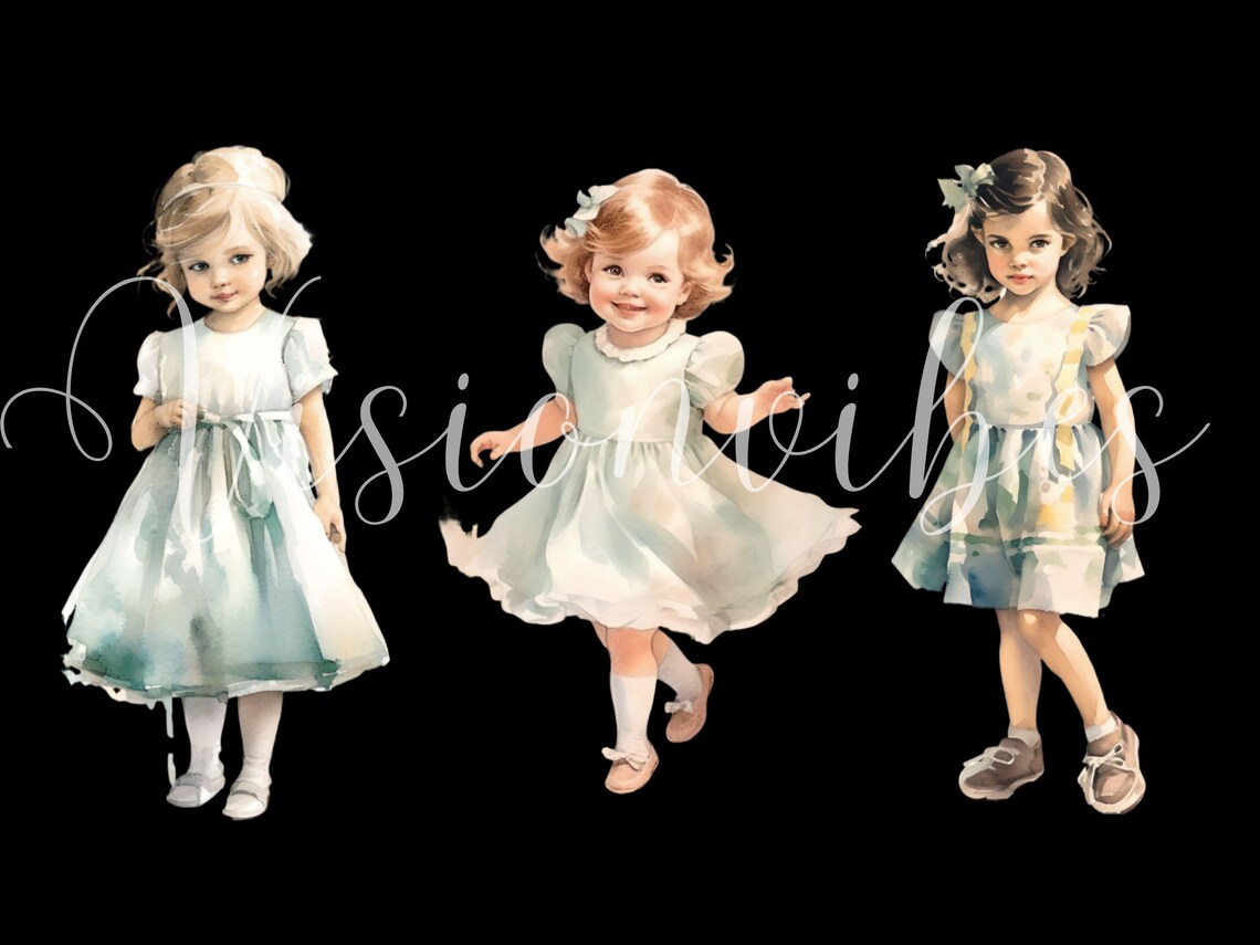 Vintage Girl Clipart Bundle Watercolor Vintage Girl Png Cute - Etsy