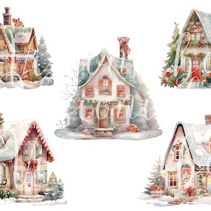 Christmas Cottage Watercolor Bundle, Winter House Clipart, Cottage in ...