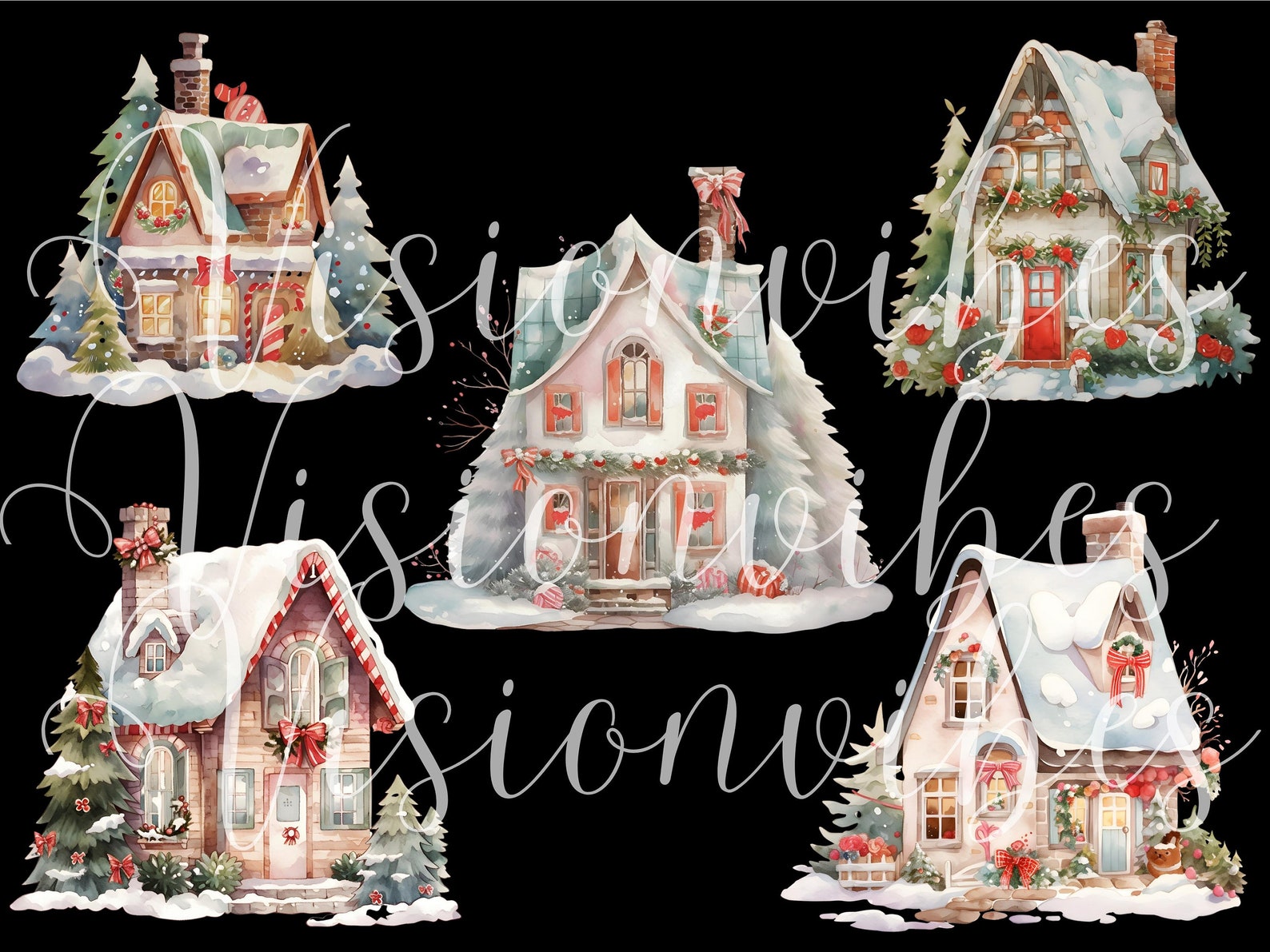 Christmas Cottage Watercolor Bundle, Winter House Clipart, Cottage in ...