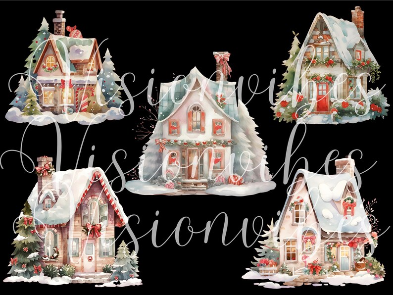 Christmas Cottage Watercolor Bundle, Winter House Clipart, Cottage in ...