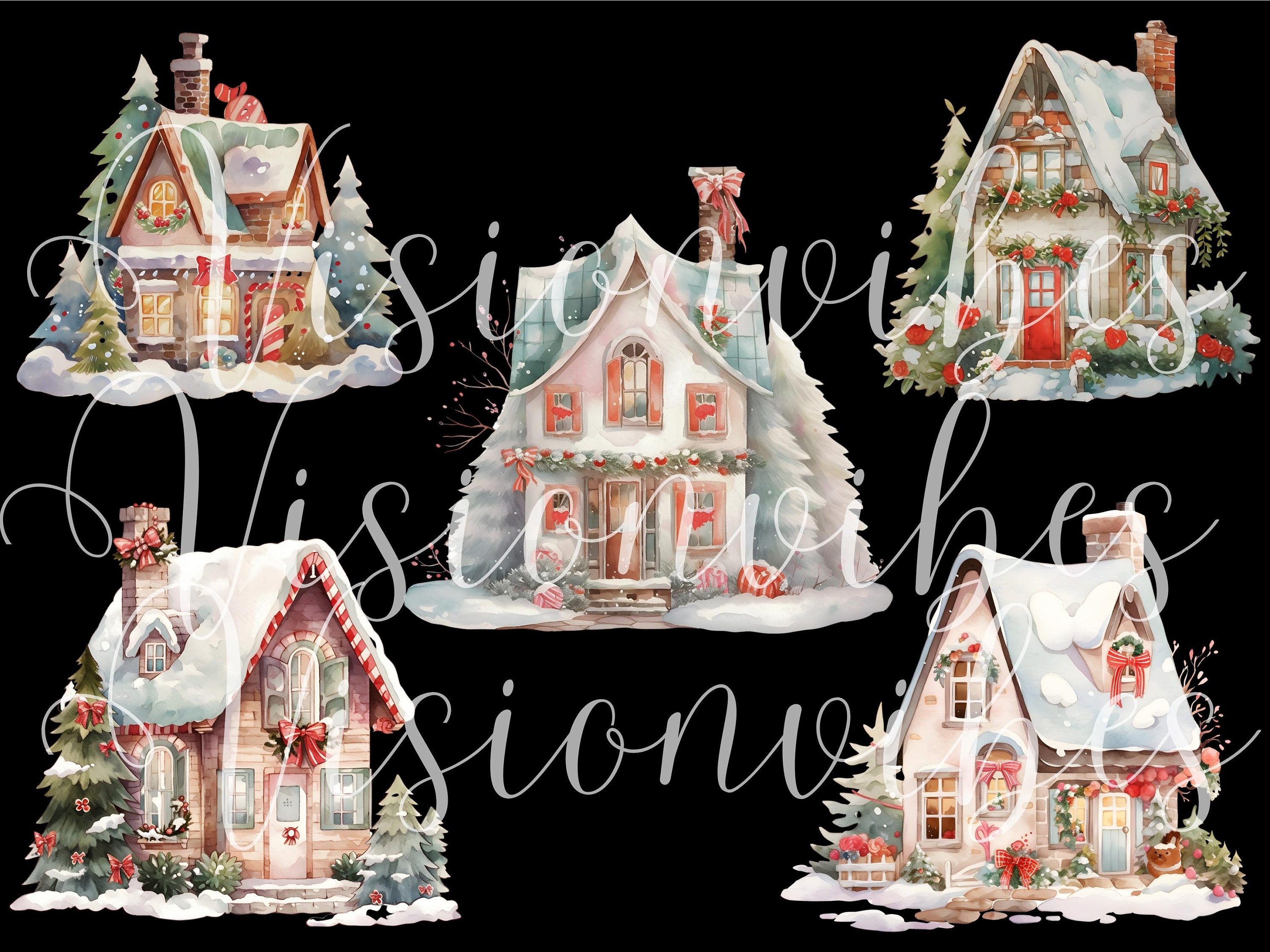 Christmas Cottage Watercolor Bundle, Winter House Clipart, Cottage in ...