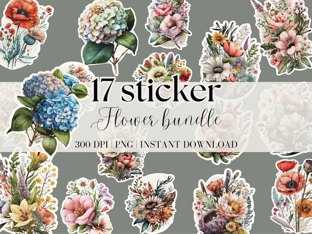 Printable Flower Stickers Printable Floral Stickers Bundle Flowers ...