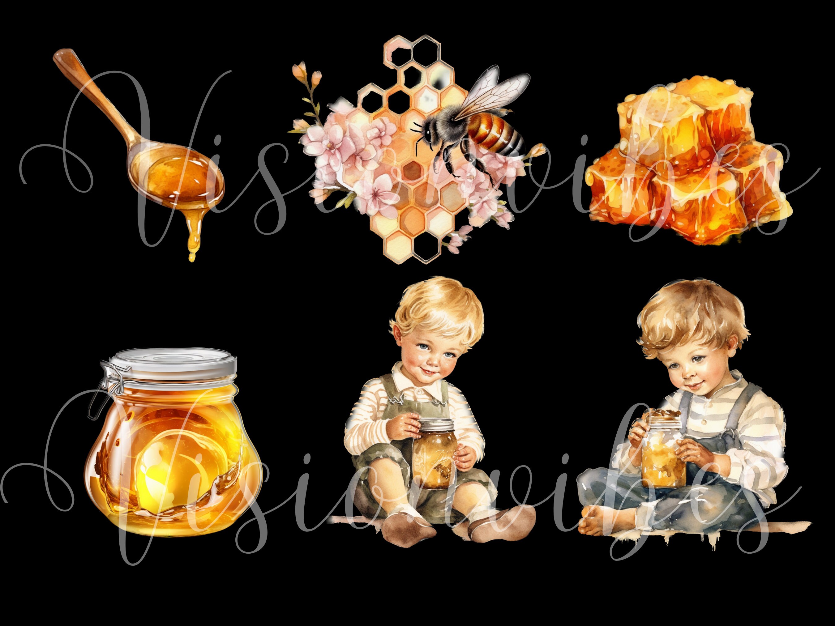 Watercolor Honey Bee Clipart Summer Garden Bee and Honey PNG Graphics ...