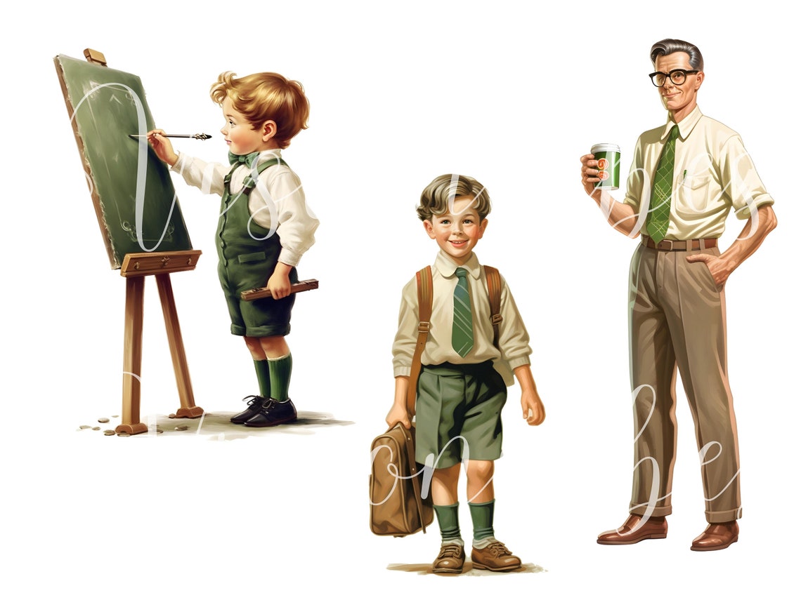 Green Academia Watercolor Clipart Bundle Back to School - Etsy