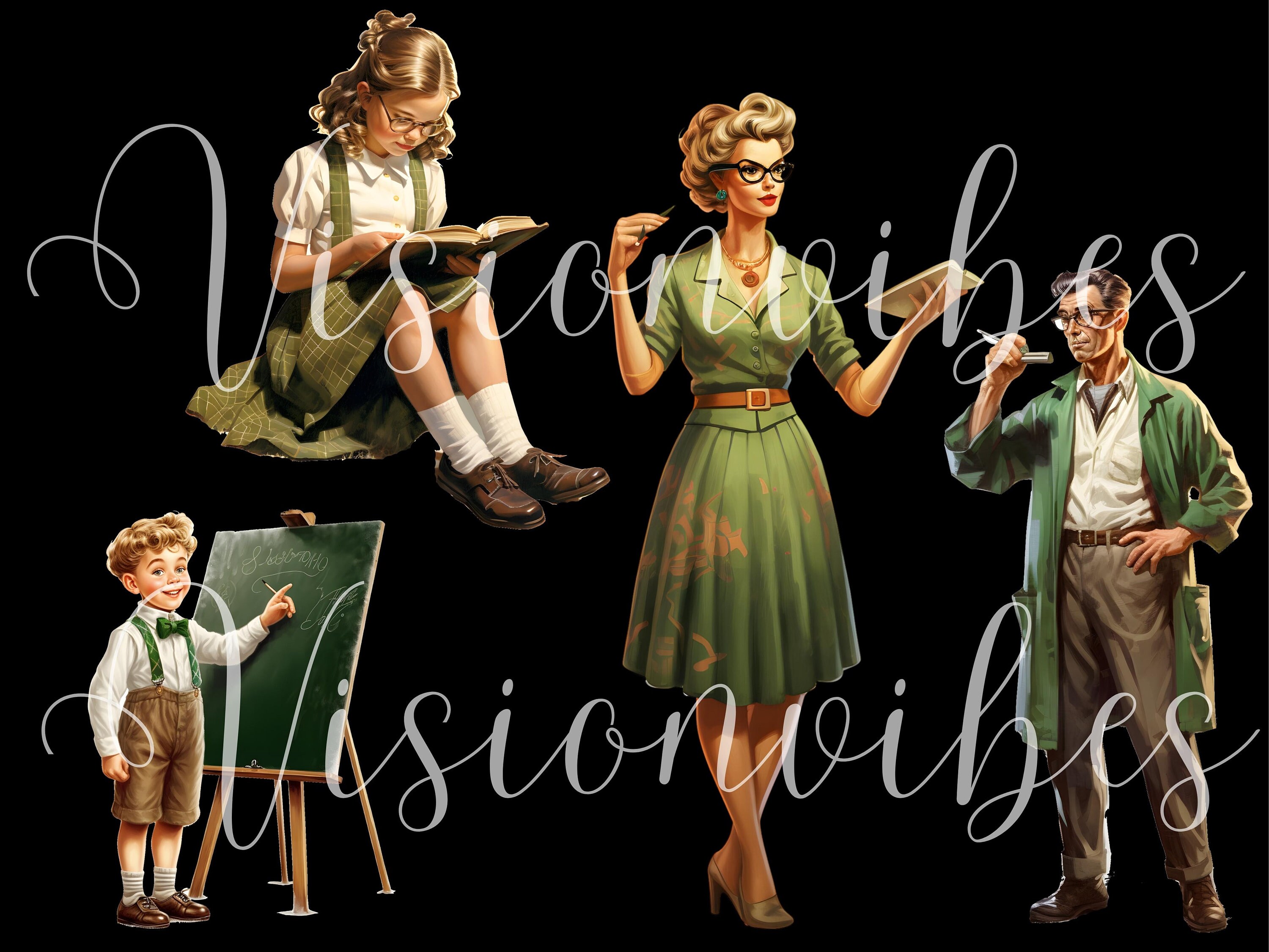 Green Academia Watercolor Clipart Bundle, Back to School Digital ...