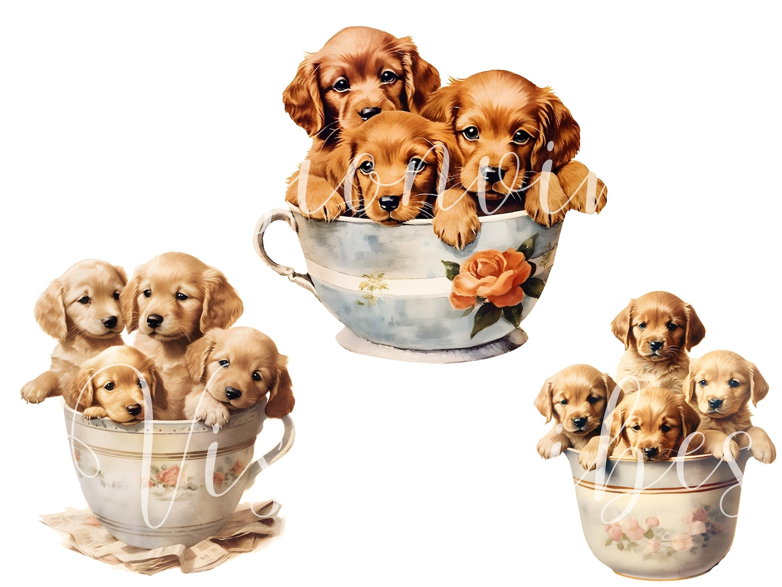 Watercolor Puppies in Cup Clipart Bundle, Doglover Clipart, Best Friend ...