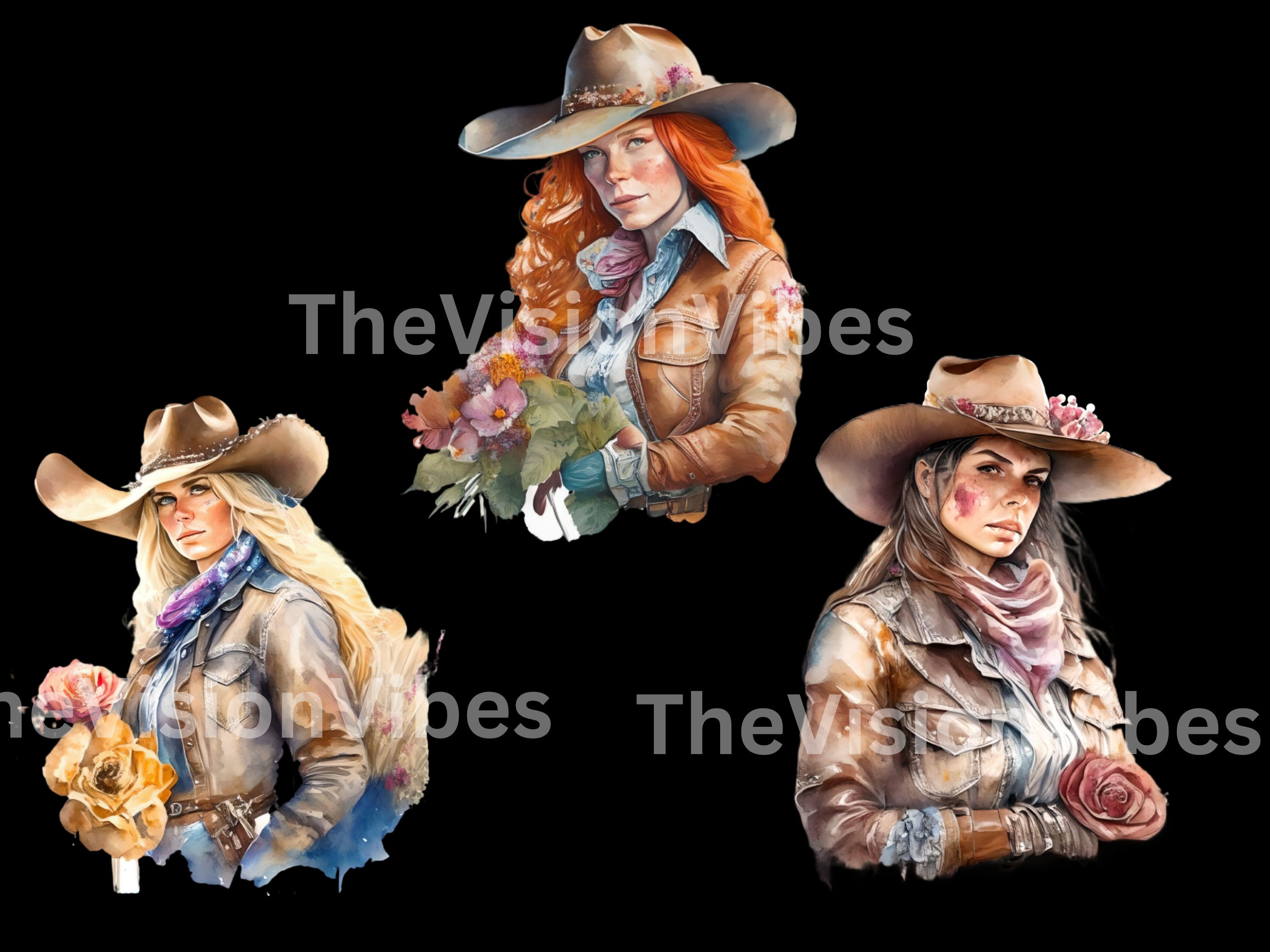 Watercolor Cowgirl Clipart Bundle Western Girl PNG Digital Image ...