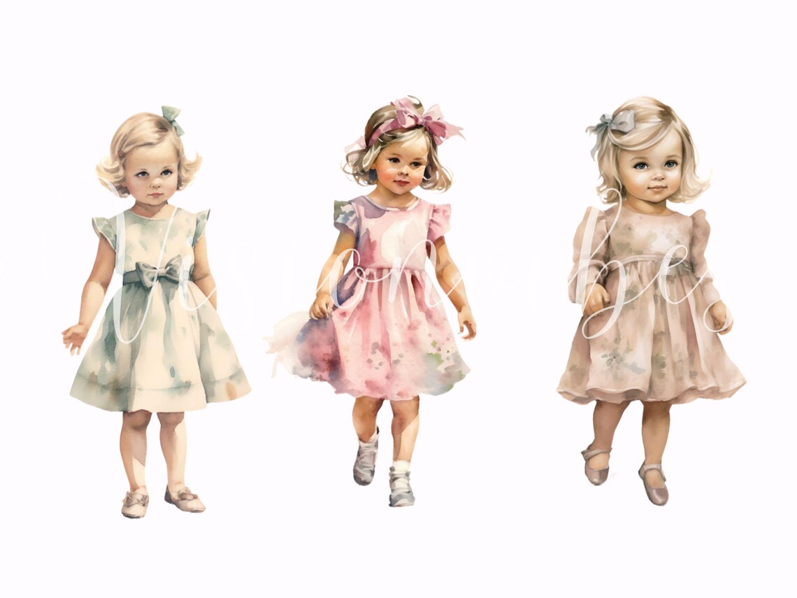 Vintage Girl Clipart Bundle Watercolor Vintage Girl Png Cute - Etsy