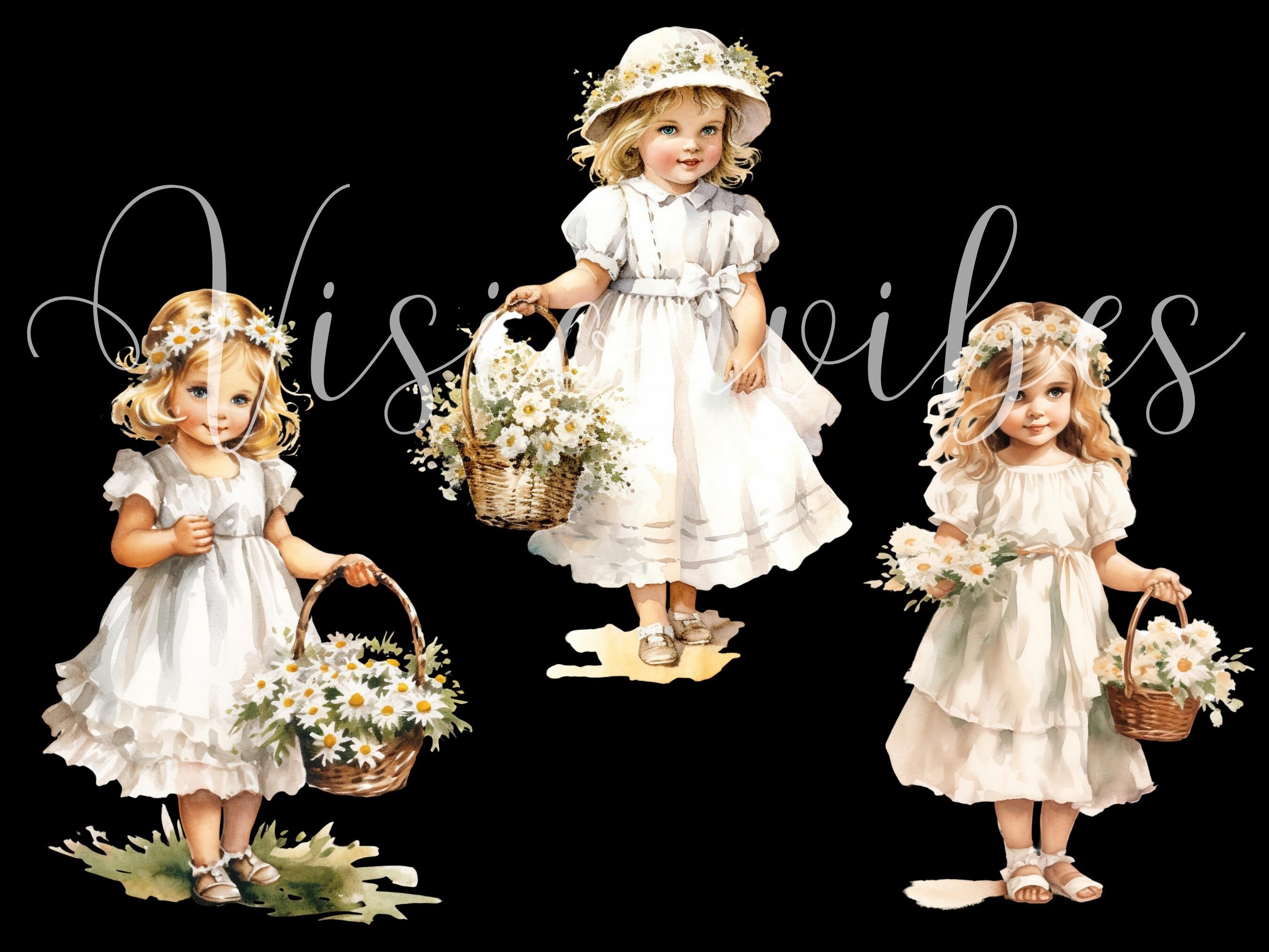 Daisy Girls Watercolor Clipart Bundle Vintage Girls Png Flowers Girls ...