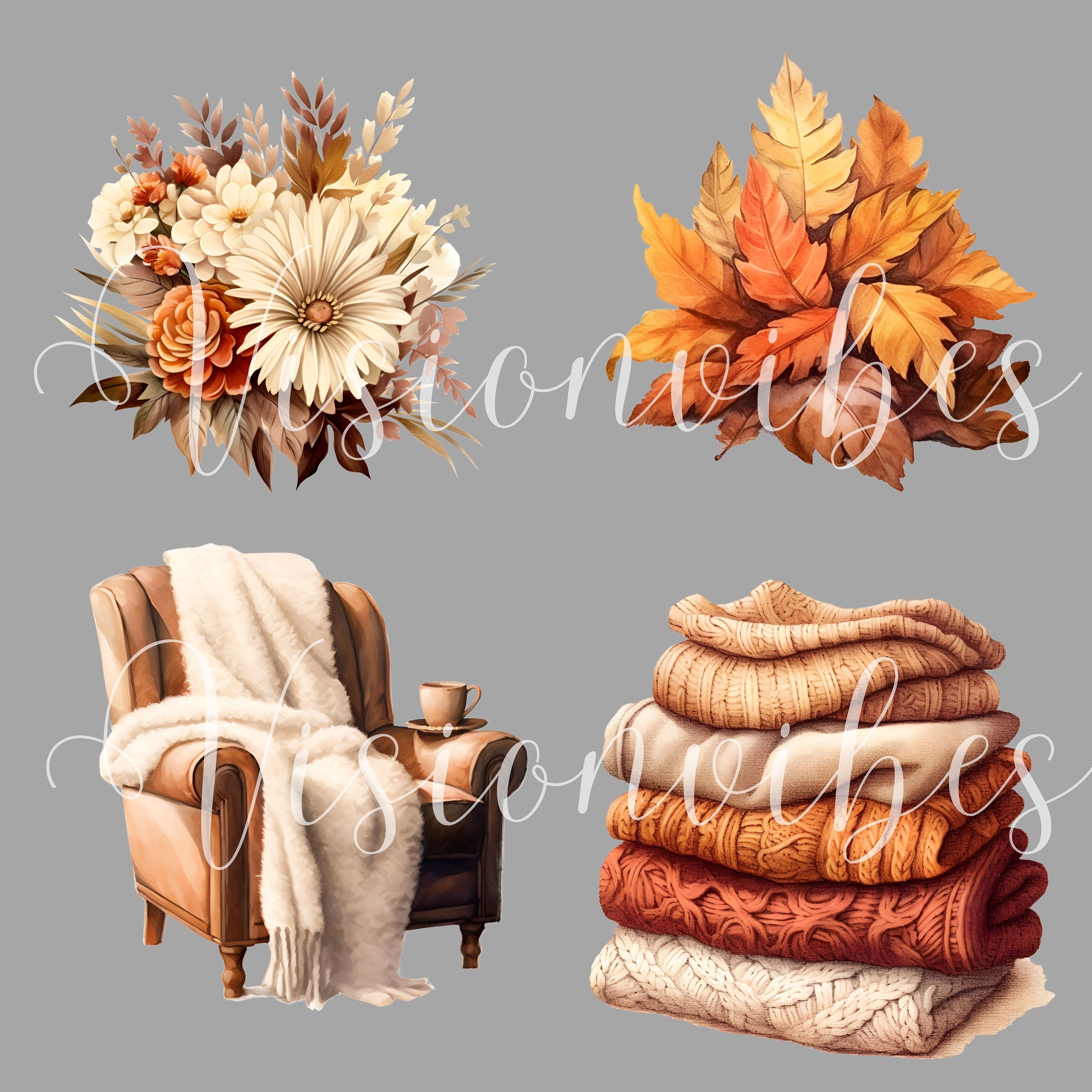 Fall Clipart Bundle Autumn Clipart Cozy Watercolor Png Elements for ...