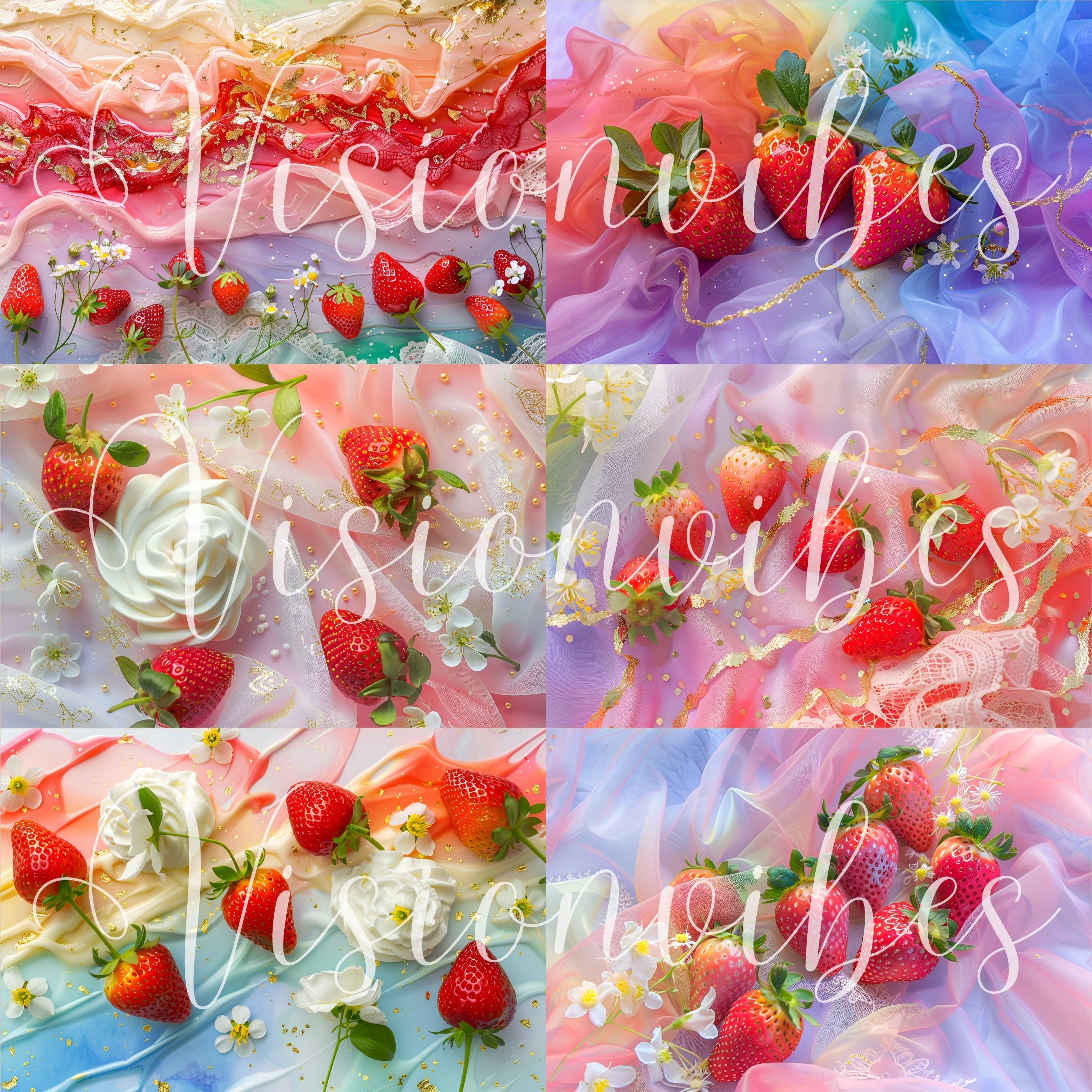Printable Rainbow Strawberry Digital Paper, Dreamy Digital Paper ...