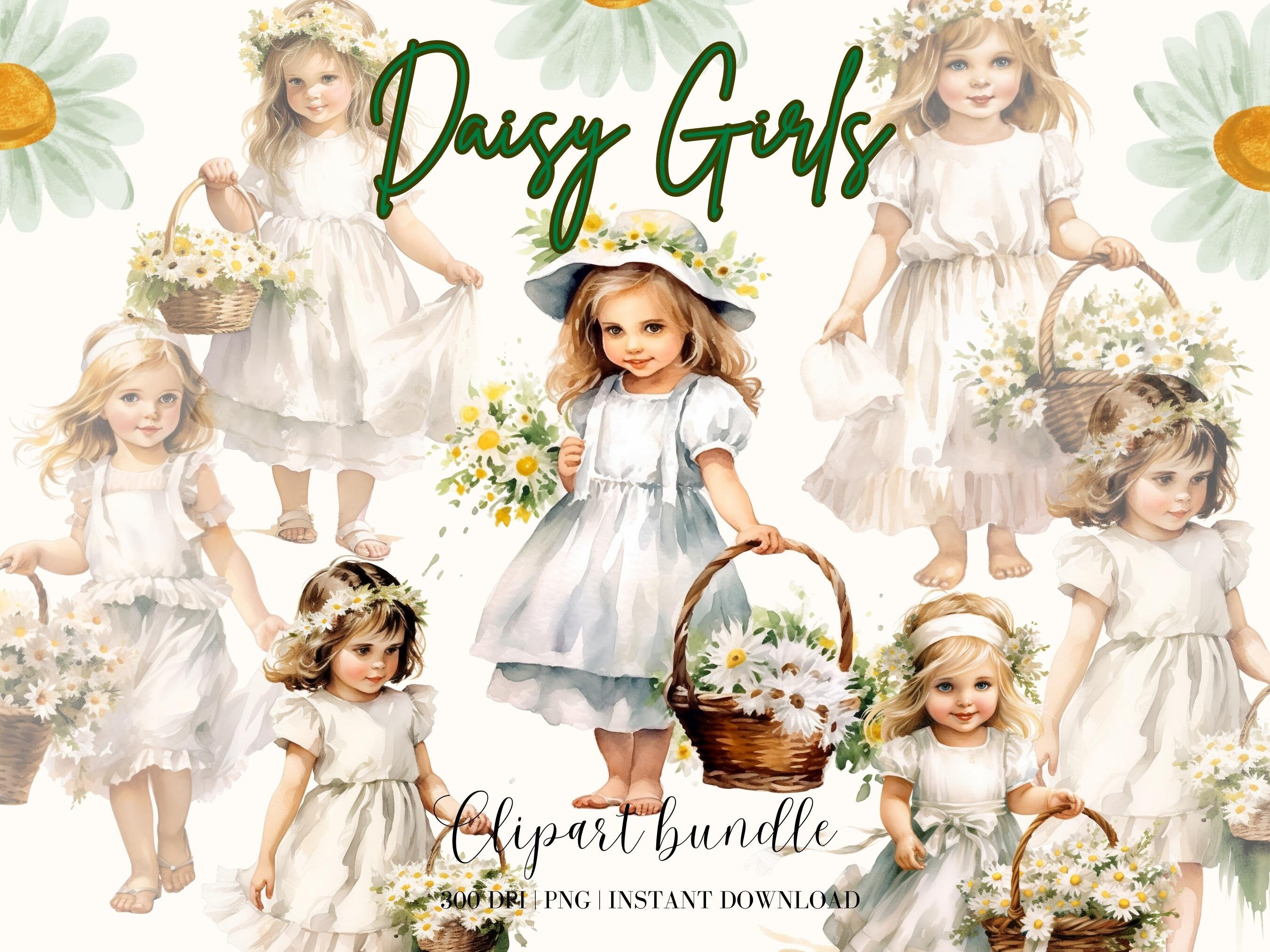 Daisy Girls Watercolor Clipart Bundle Vintage Girls Png Flowers Girls ...
