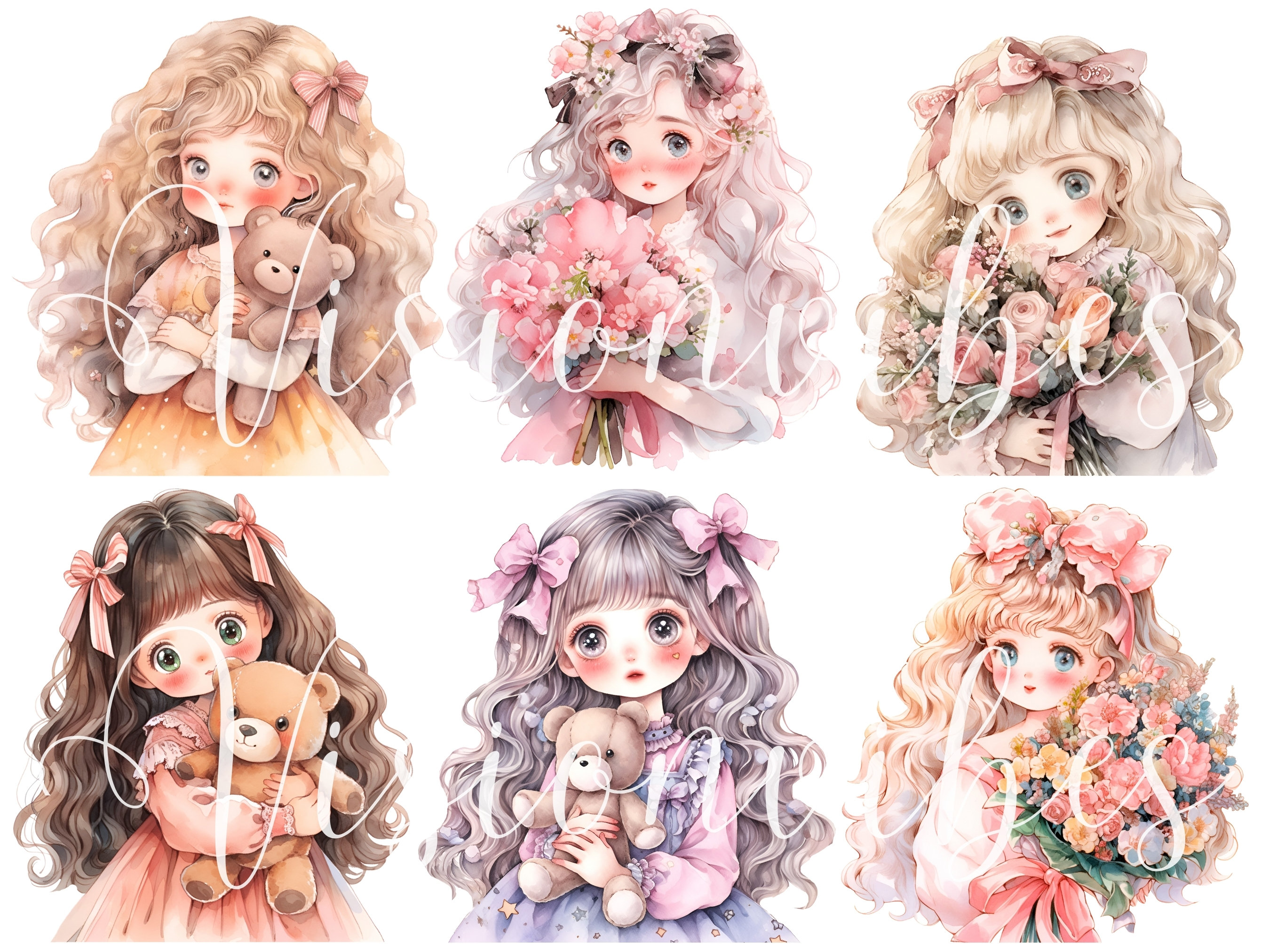 Cute Little Girl Clipart Watercolor Girl Clipart Bundle Floral Girl ...