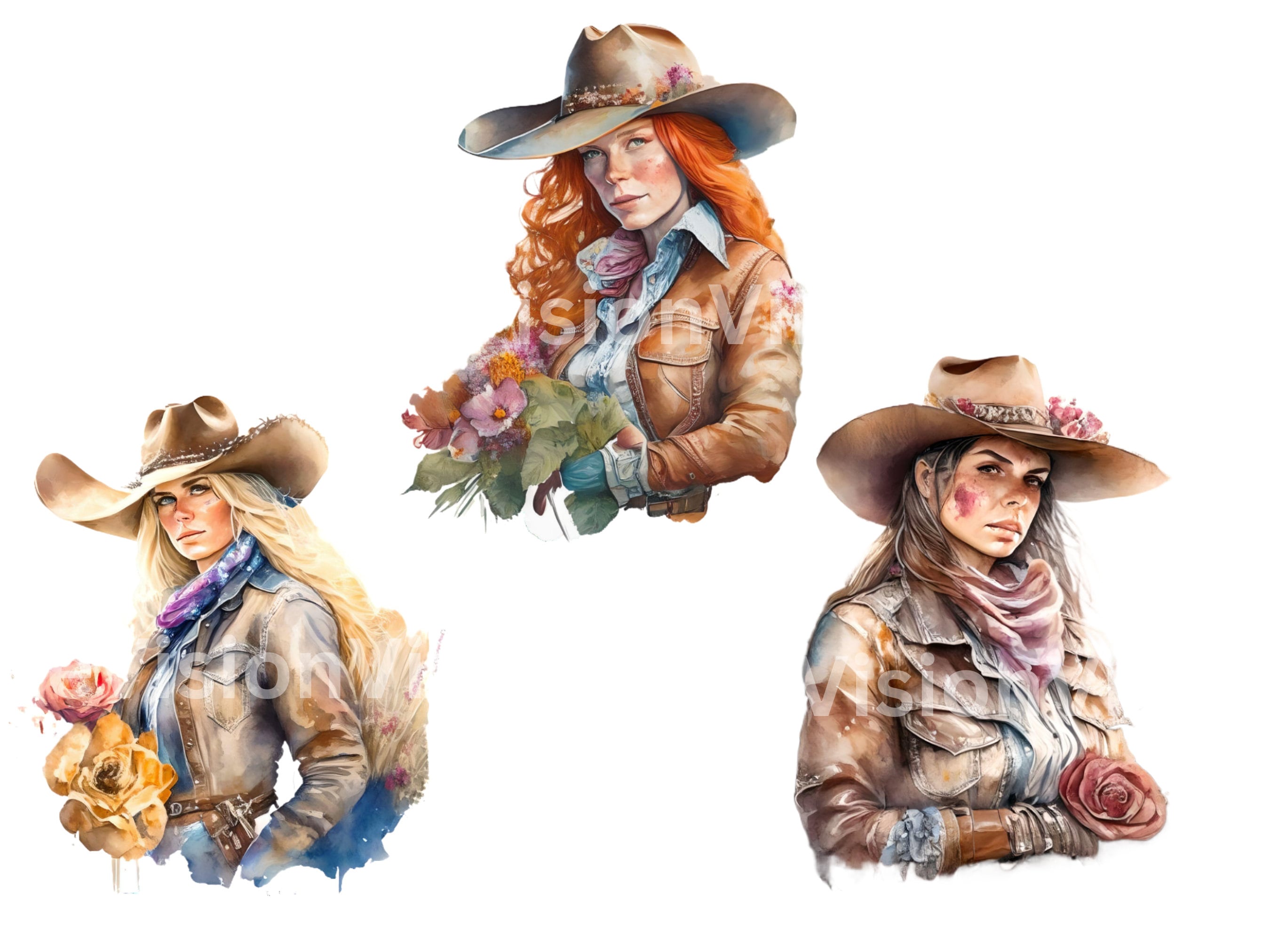 Watercolor Cowgirl Clipart Bundle Western Girl PNG Digital - Etsy