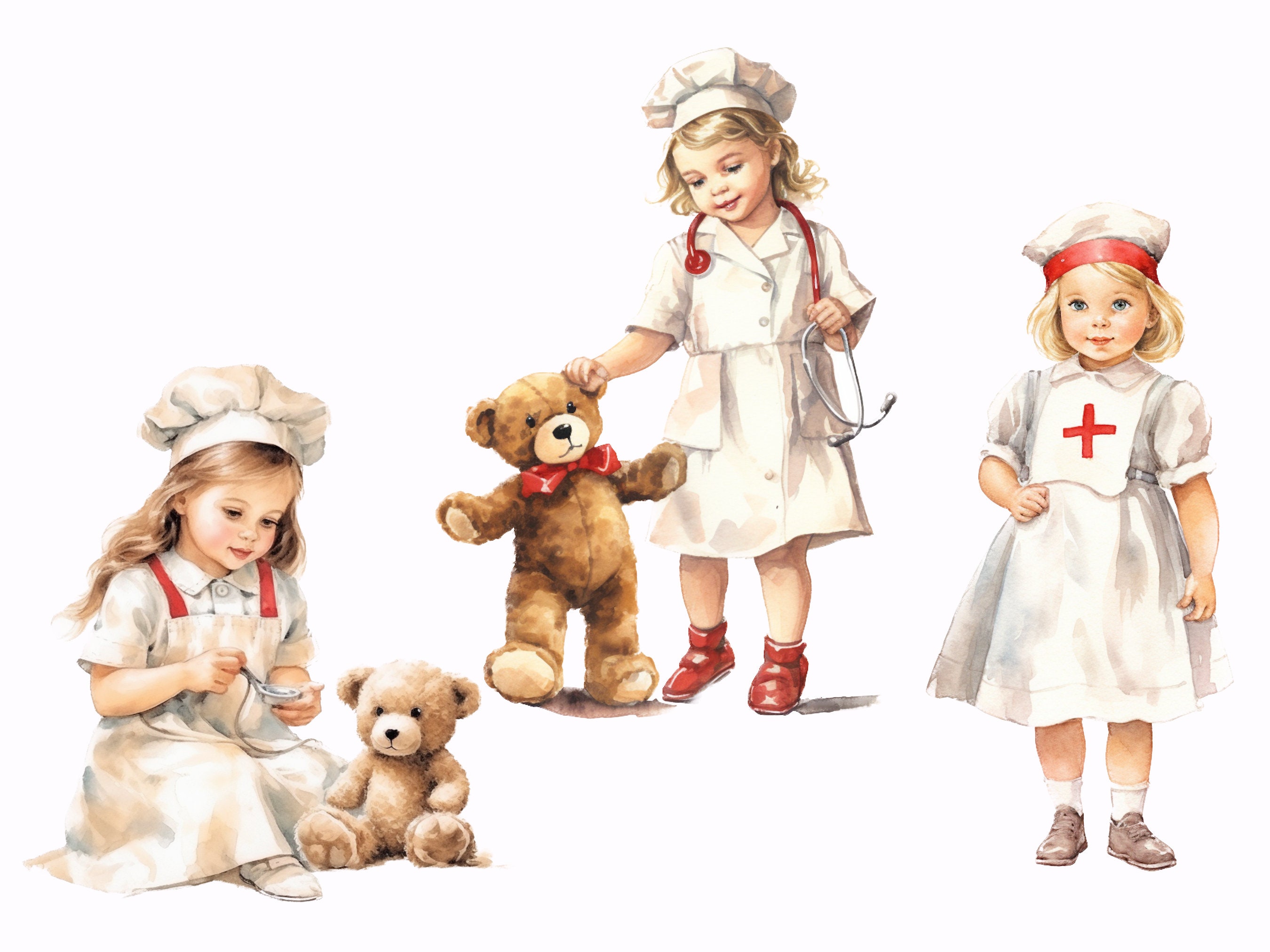 Vintage Nurse Clipart Bundle Watercolor Vintage Girl Png Ai Art Digital ...
