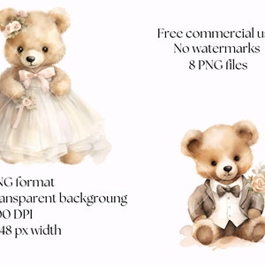 Wedding Clipart Teddy Bear Bundle Watercolor Wedding Clipart Teddy Bear ...