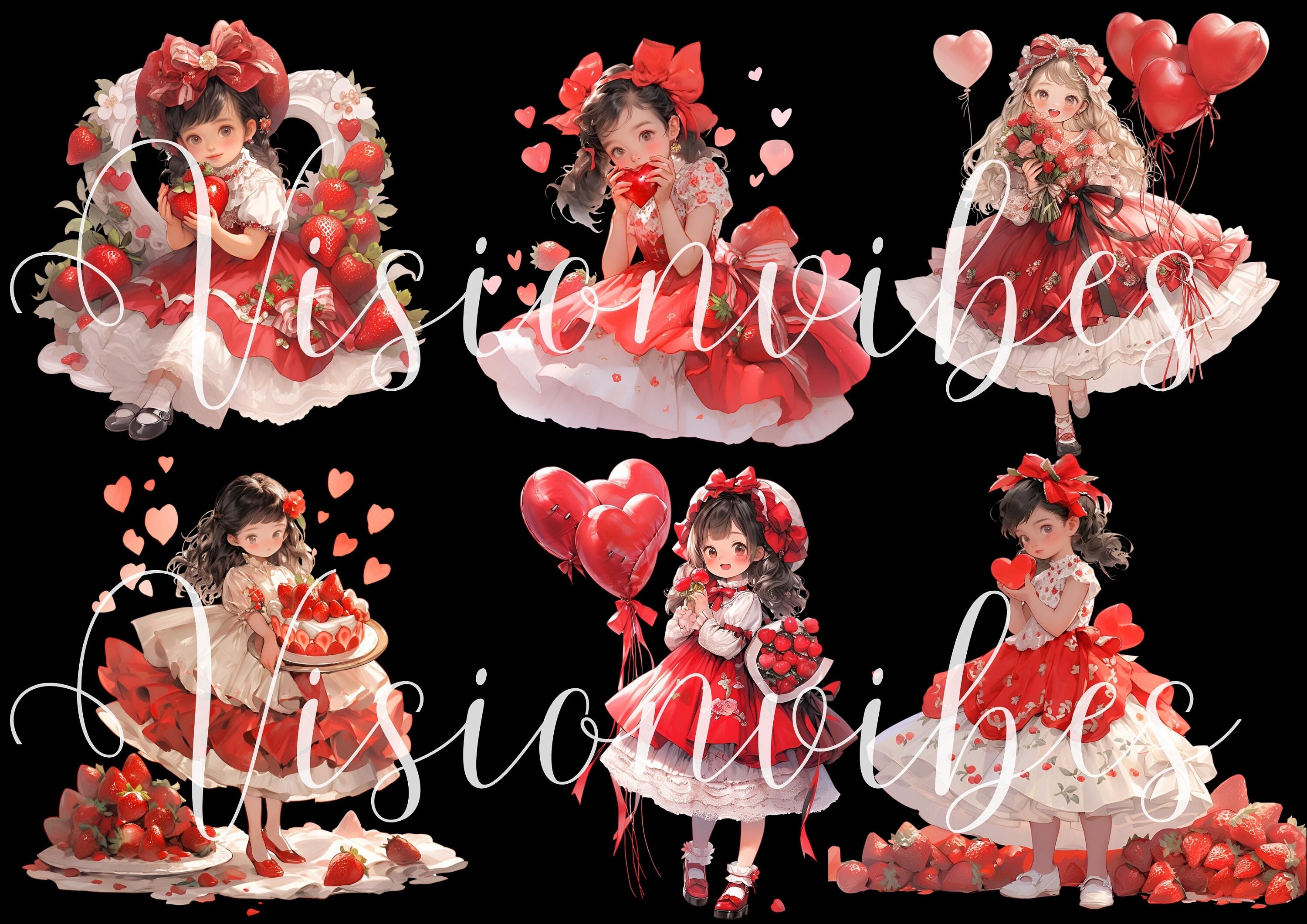 Valentines Day Clipart Bundle Cute Little Valentine Girl With Red ...