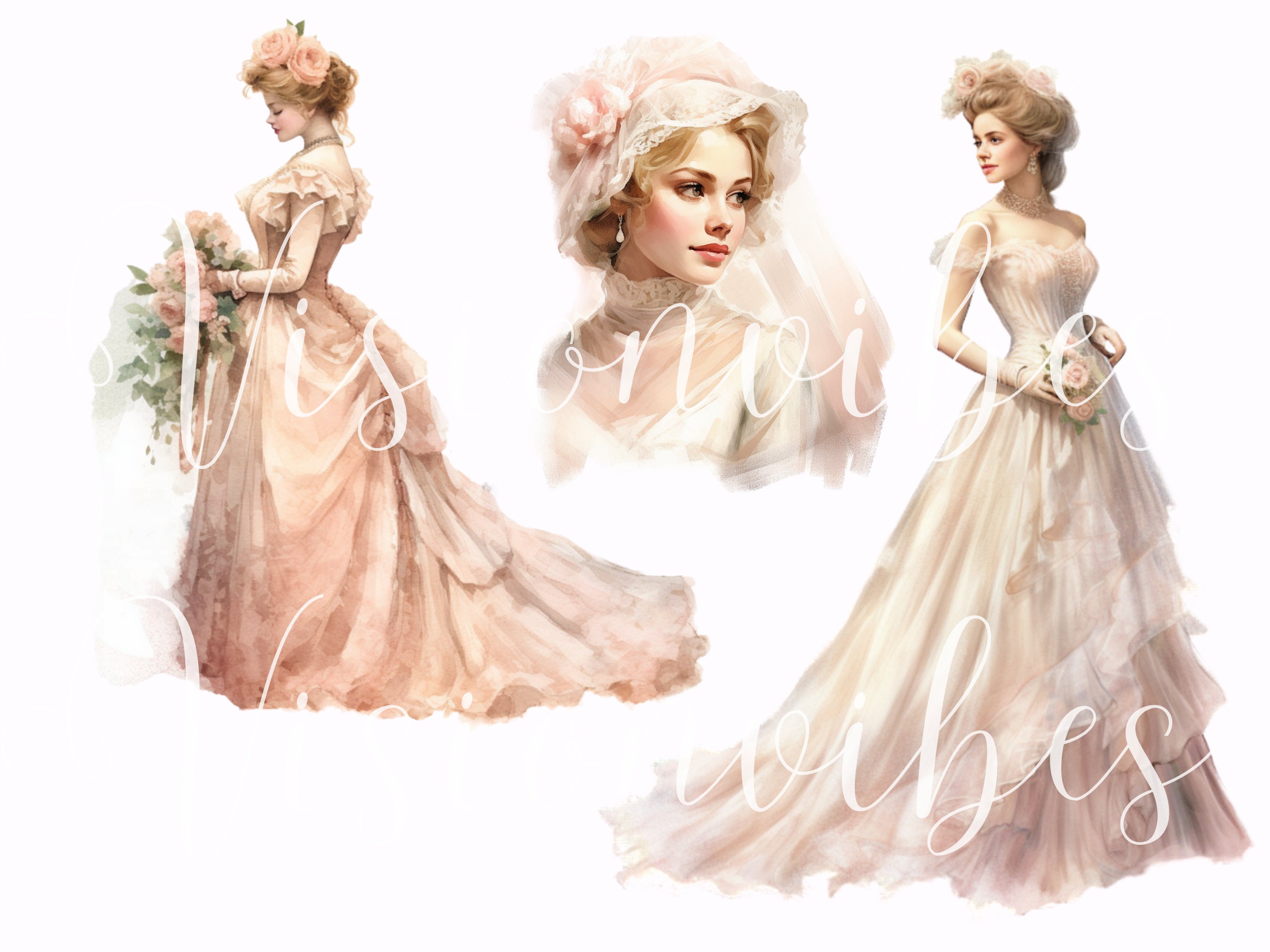 Vintage Bride Clipart Bundle Watercolor Vintage Bride Vintage - Etsy