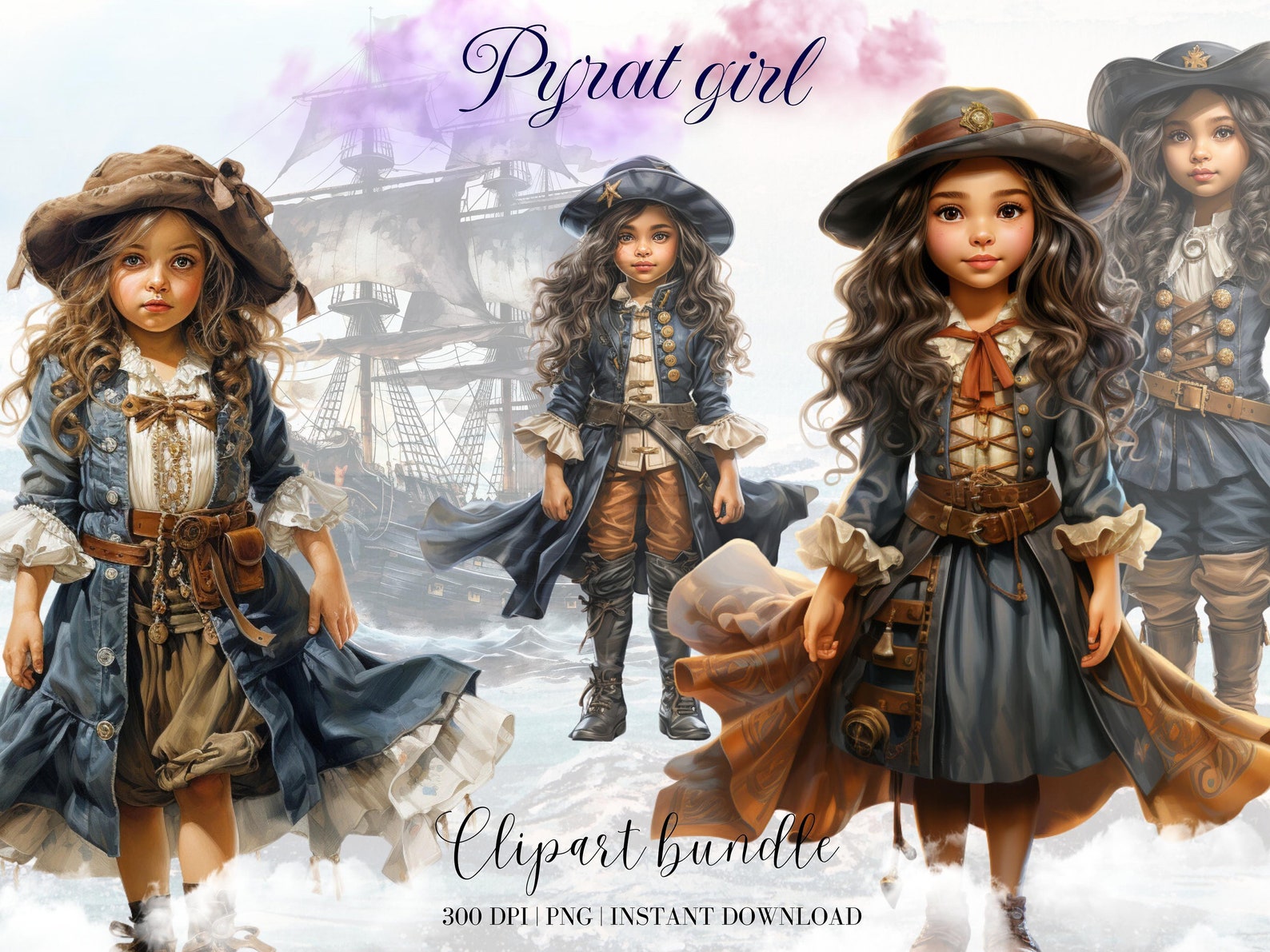 Pirate Girl Clipart, Little Girl Digital Image, Book Clip Art ...