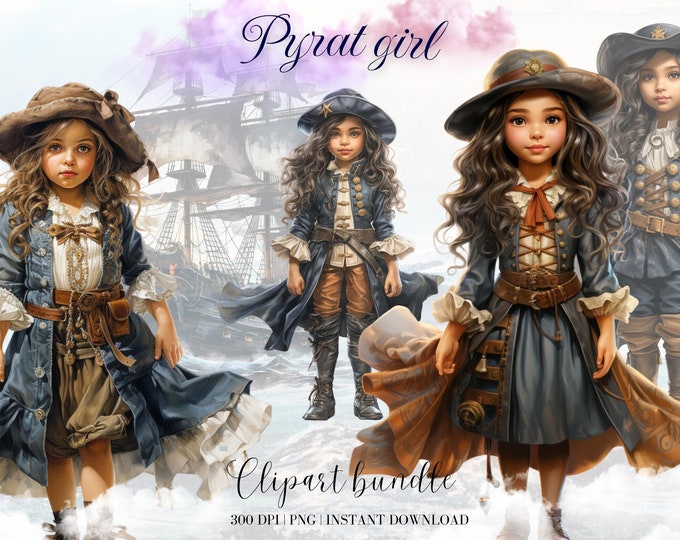 Lady Pirate| Pirate Girls Clipart Bundle Transparent PNG| Pretty Girls ...
