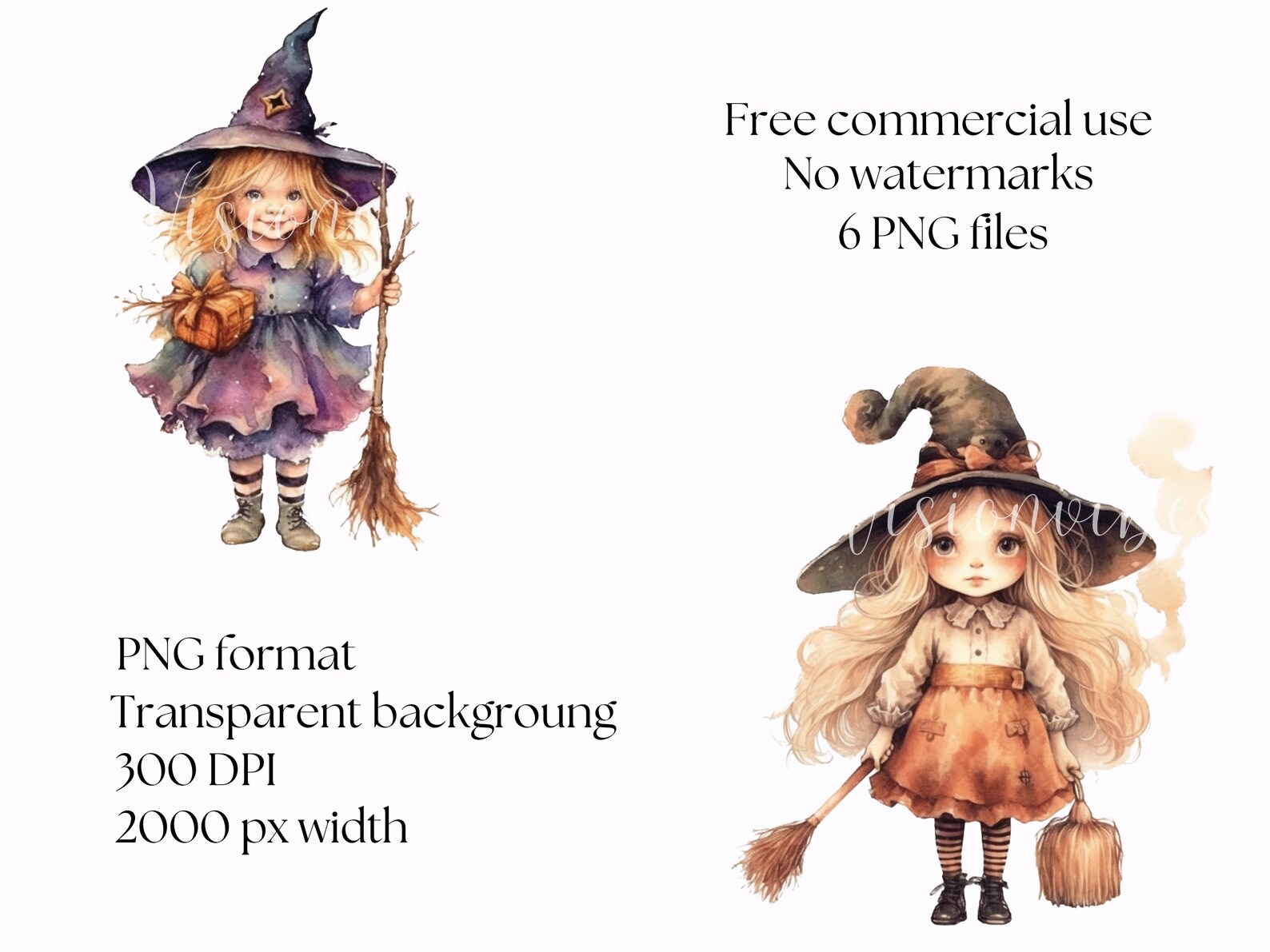 Little Witch Clipart Bundle Watercolor Witch Clipart Cute Halloween ...
