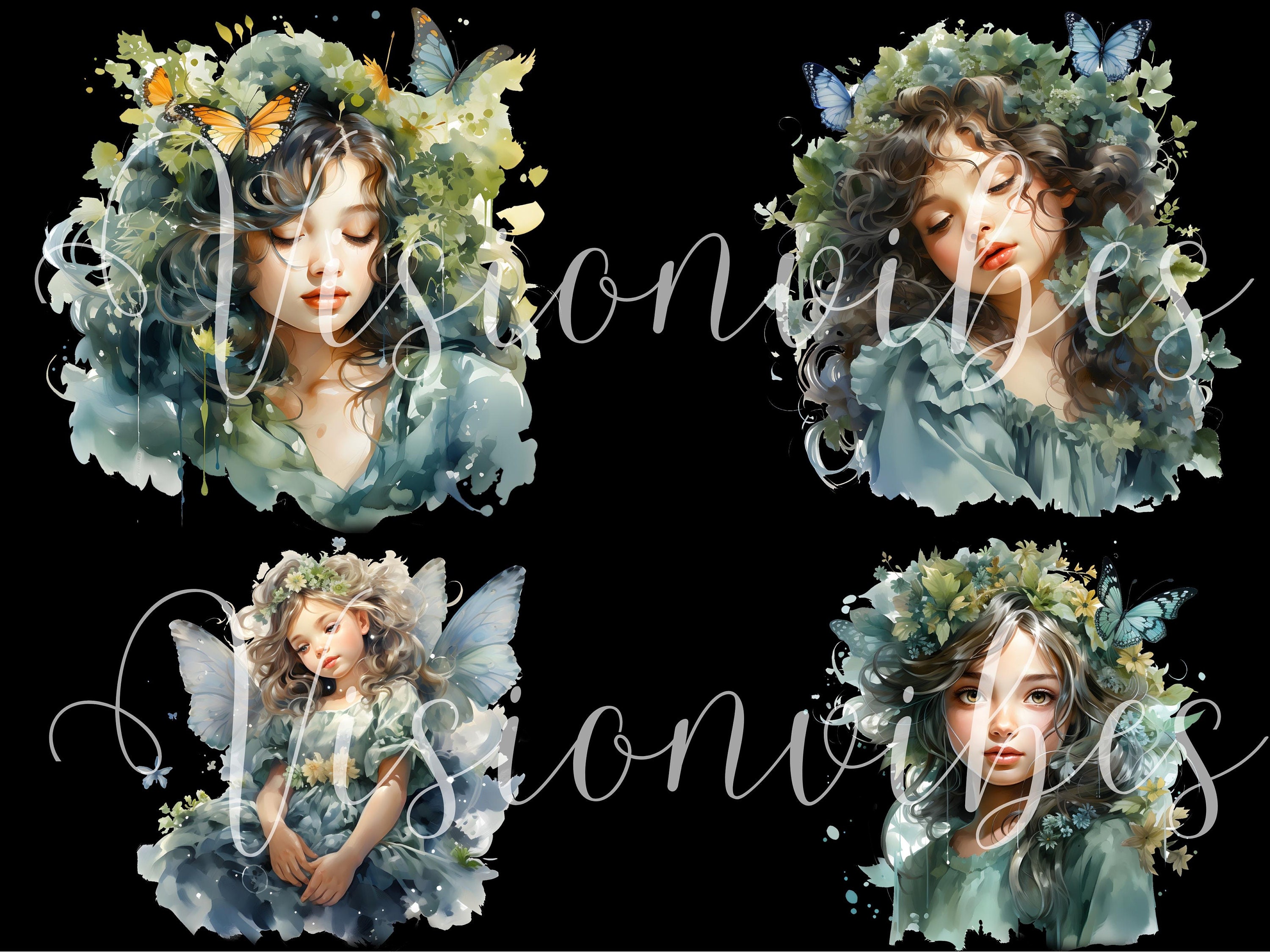 Flower Fairy Clipart Watercolor Clipart Bundle Floral Dreamy Girl Png ...