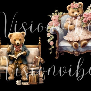 Teddy Bear Nursery Clipart Watercolor Book Lover Clipart Toy Bear Image ...