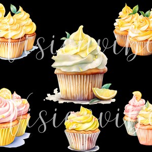 Watercolor Lemon Cupcakes Clipart Bundle Baking Sublimation Design ...
